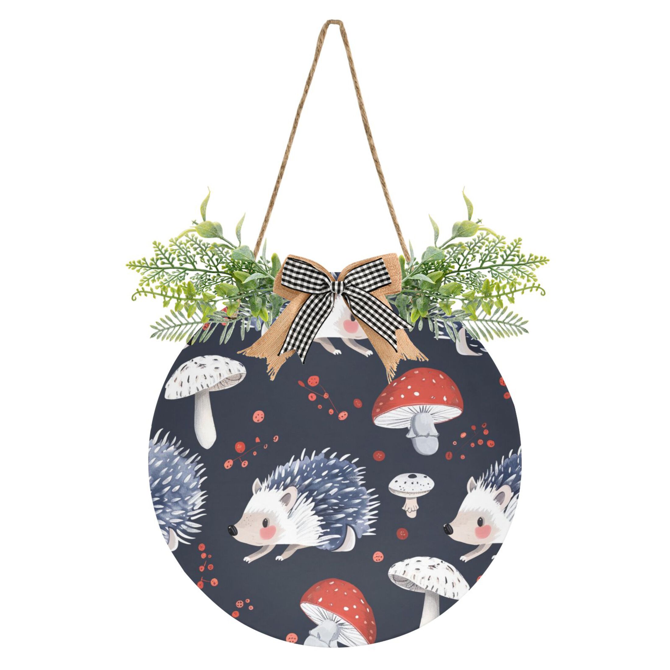 Hedgehogs and Red White Mushroom Welcome Front Door Sign Round 12 inch ...