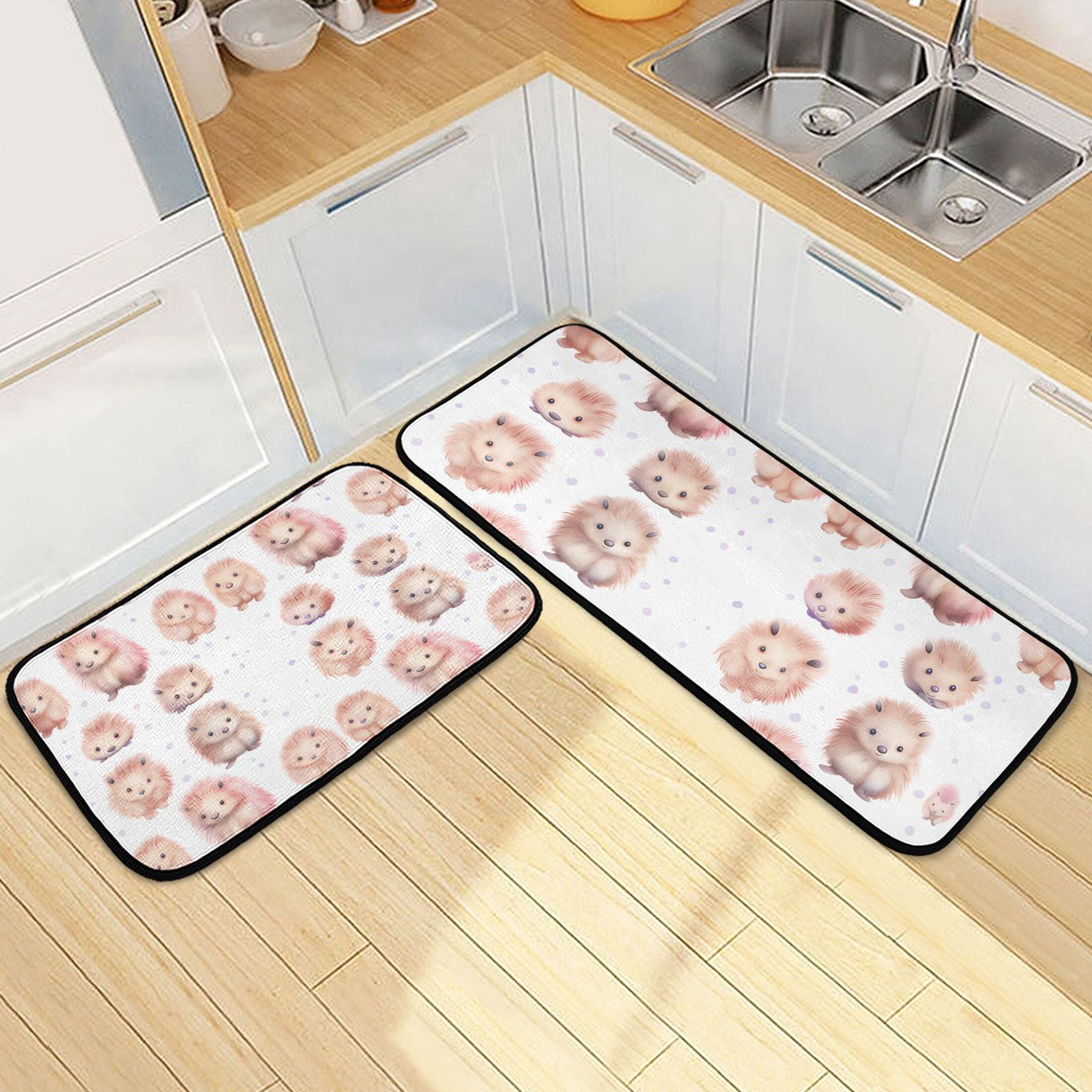 Hedgehogs with Dots Kitchen Rugs Set of 2 Non Slip Floor Foam Mat ...