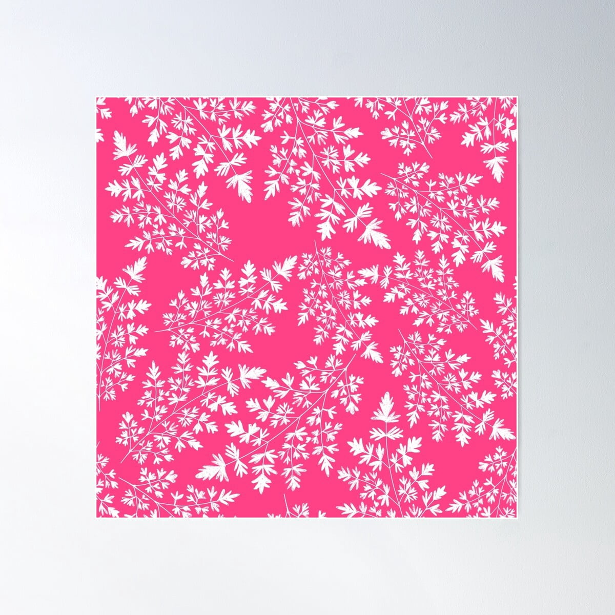 Hedgerow Ferns In White On Bright Pink. Poster Wall Art, Modern Wall ...