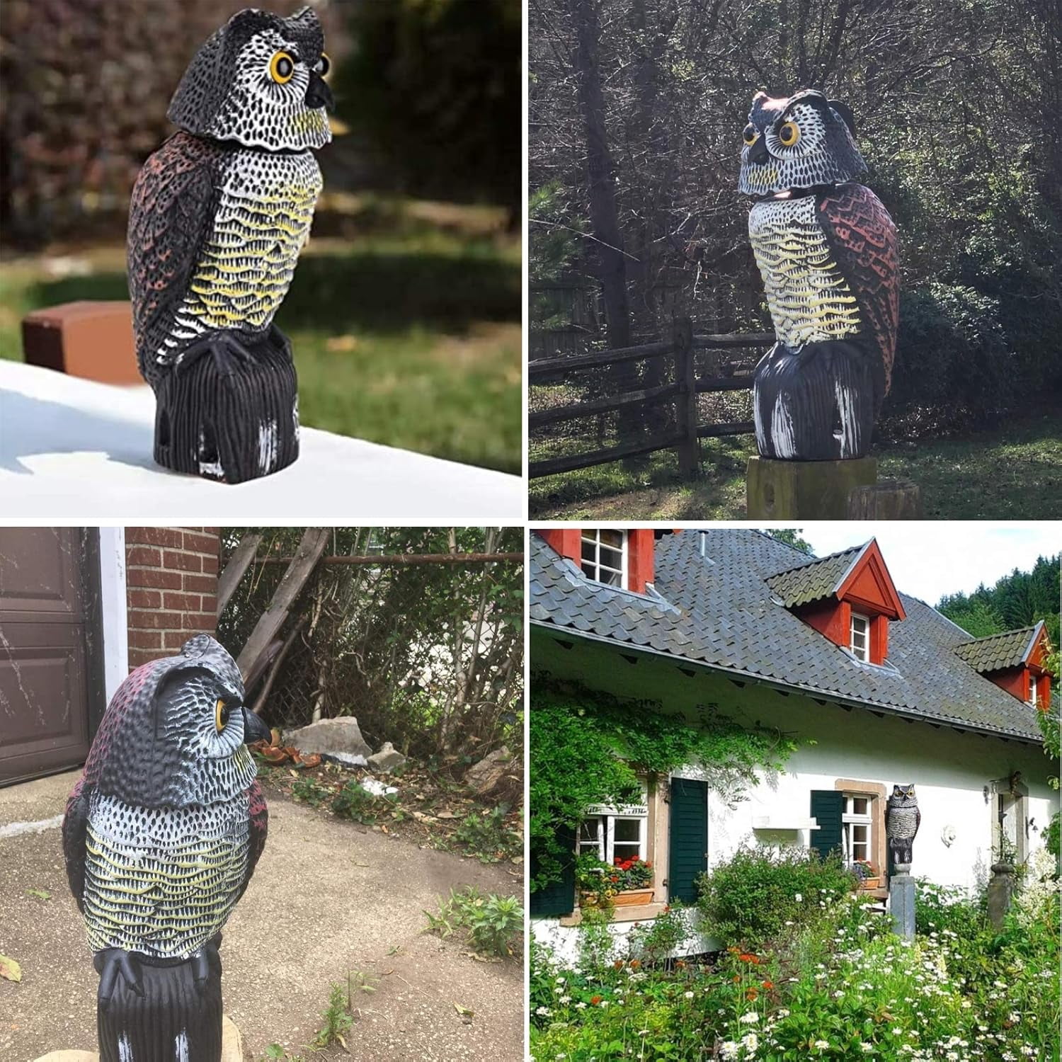 Hedoc 2 Pack Fake Owl Decoys to Scare Birds Away(15 inch), Rotating ...