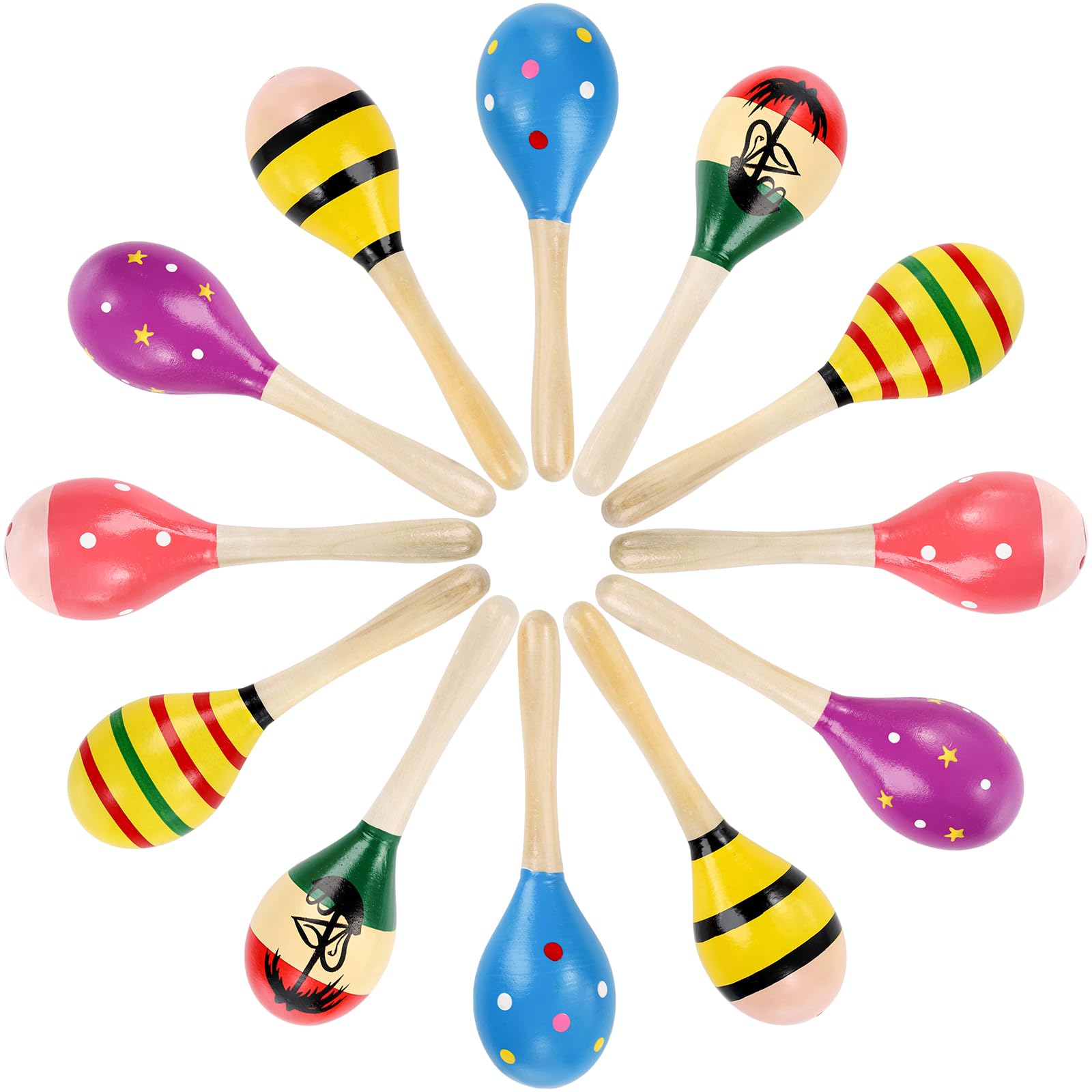 Hedume 12 Pack Wooden CM31 Festival Maracas, 8" Carnival Party ...