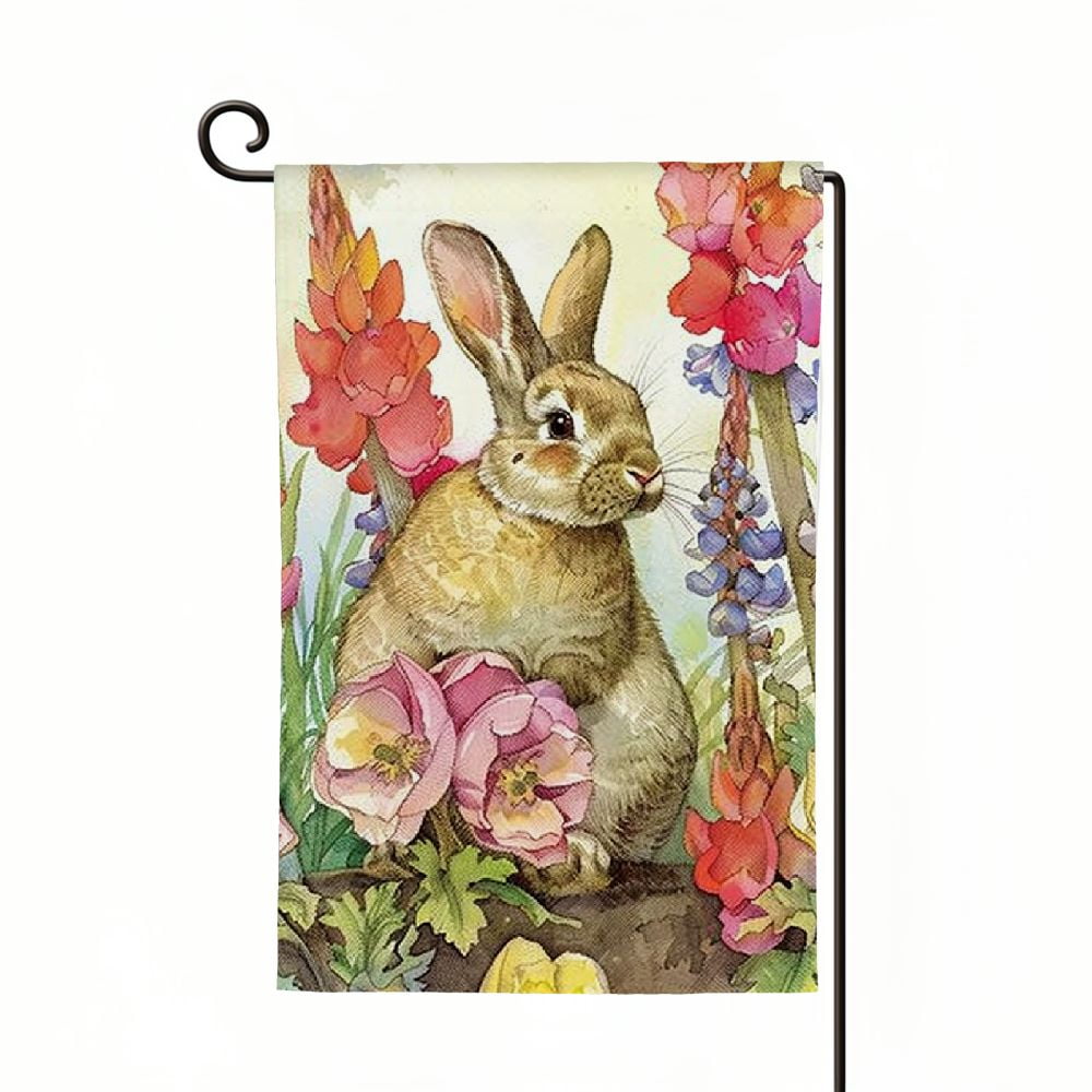 Heduofu Bunny Tulip Easter Welcome Garden Flag Vertical Double Sided Seasonal Outside Decor for ...