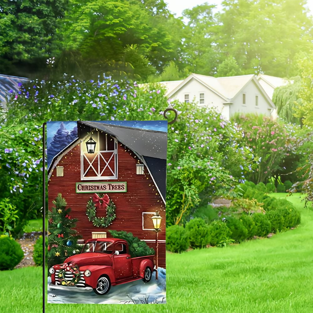 Heduofu Christmas Tree Farm Red Pickup Barn Garden Flag, Double Sided ...