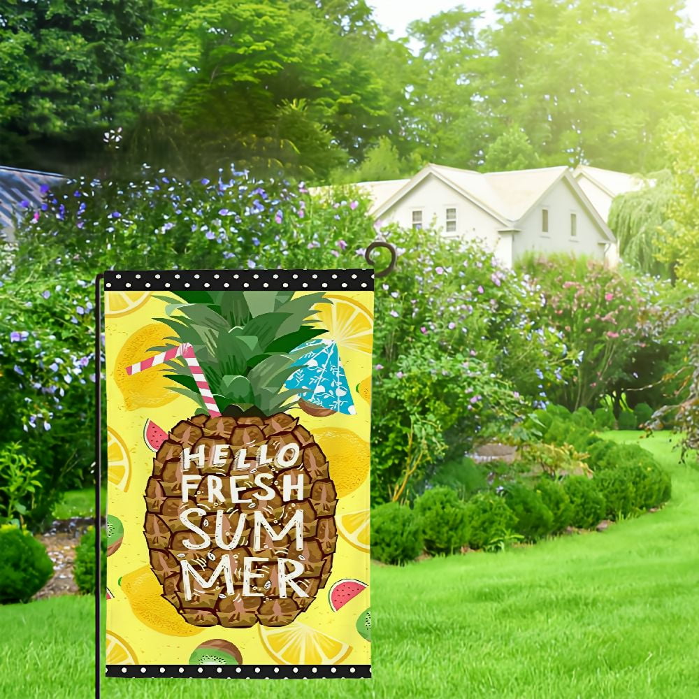 Heduofu Hello Summer Pineapple Garden Flag Double Sided Tropical Lemon Kiwi Fruit Juice House ...