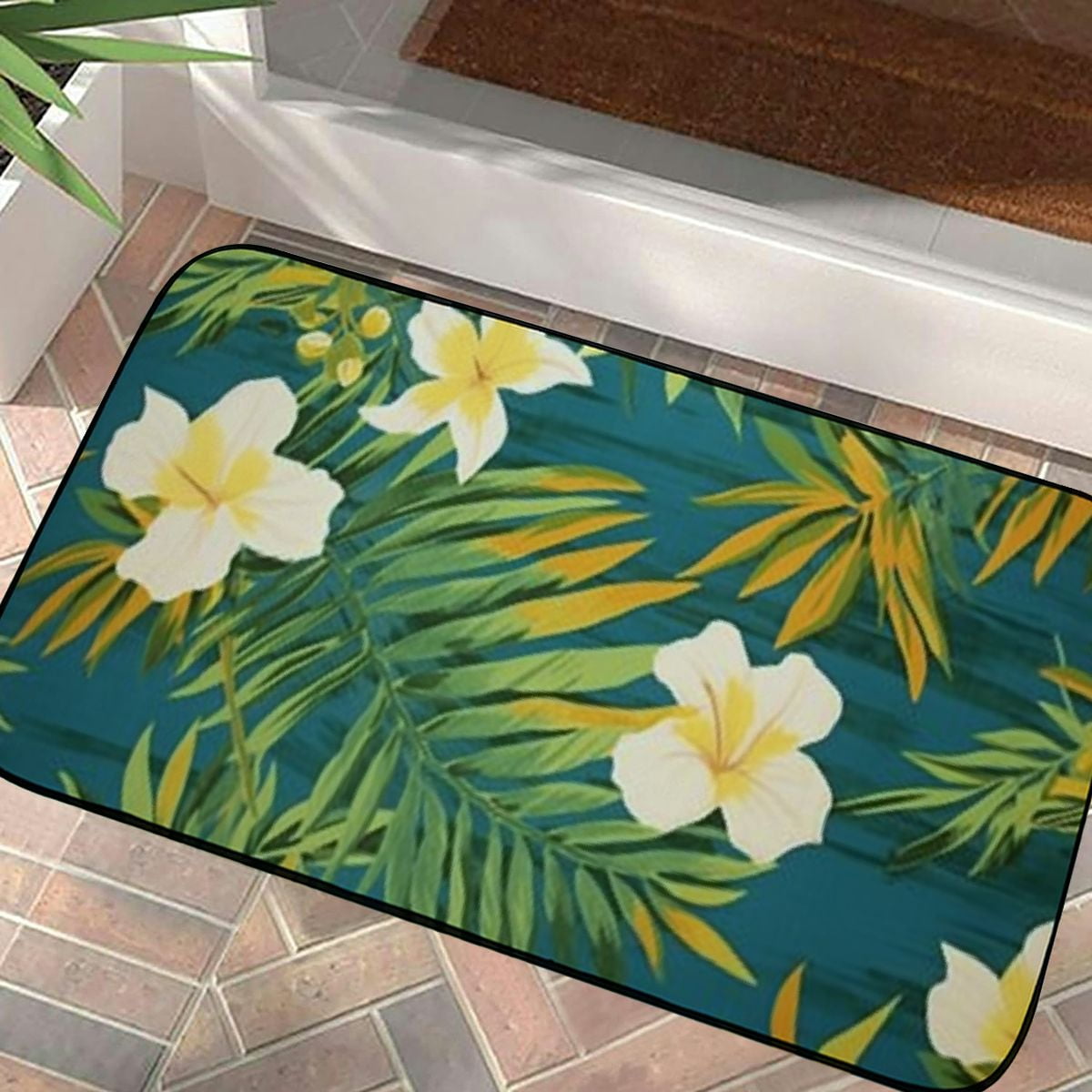 Heduofu Palm Leaf Floral Flower Doormat Indoor Outdoor Entrance Floor ...