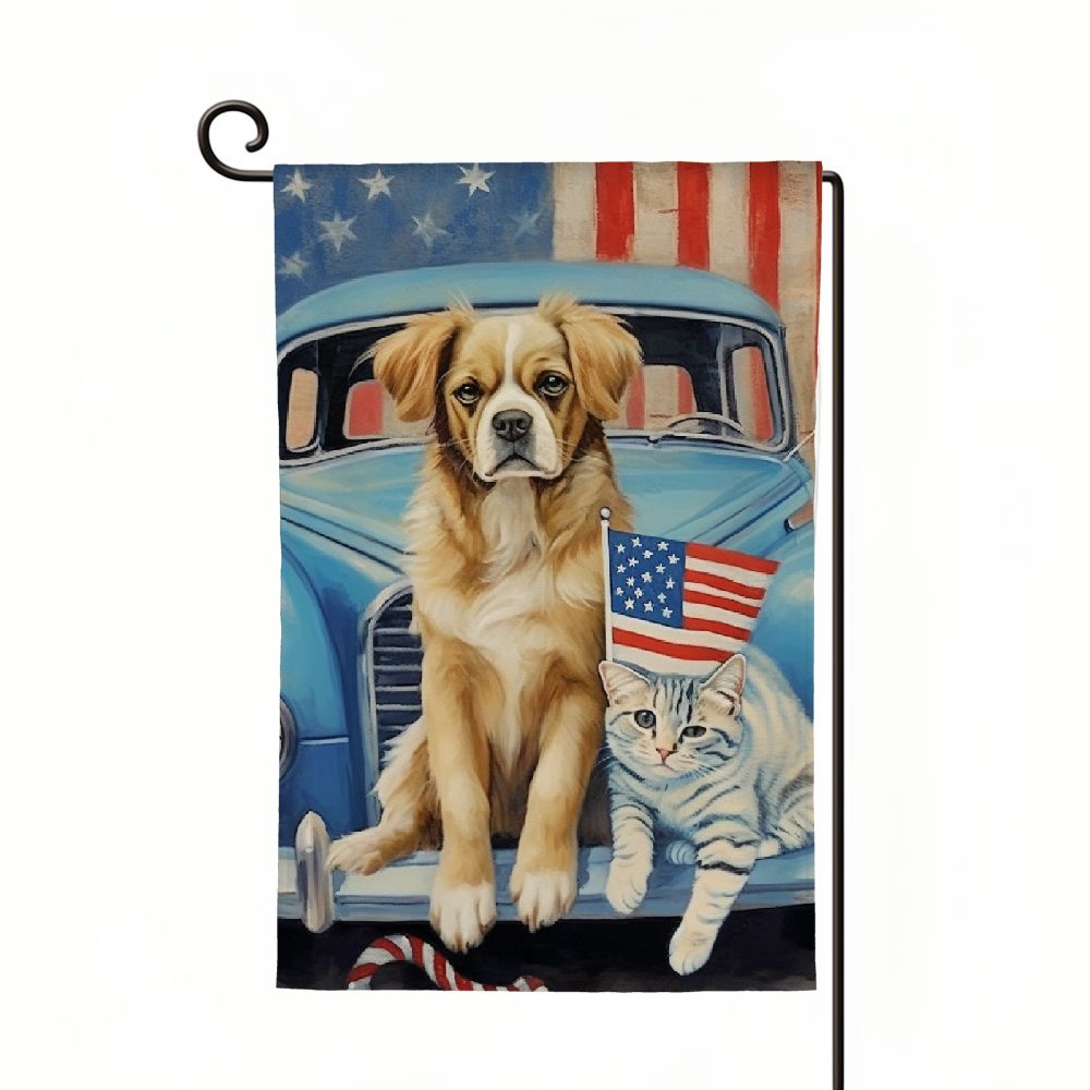 Heduofu Patriotic Dogs cats Garden Flag ,Double Sided Patriotic Truck ...