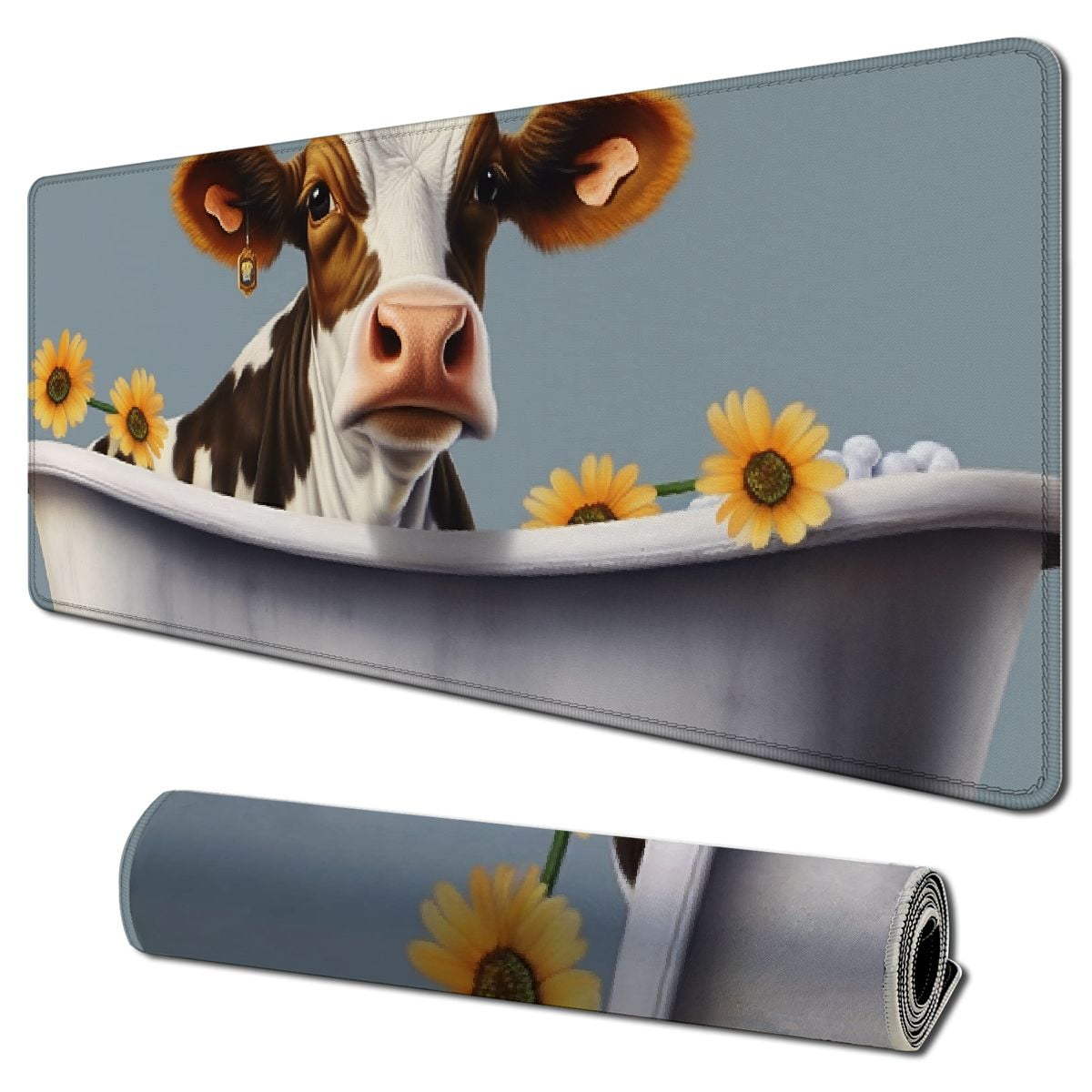 Heduofu Rustic Mouse Pad, Funny Bathing Cow and Chamomiles Farmhouse ...