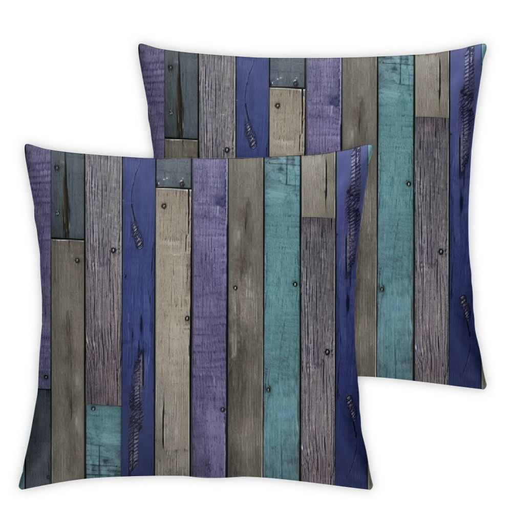 Heduofu Rustic Throw Pillow Cushion Cover, Blue Grey Wood Planks House Door Nails Country Life ...