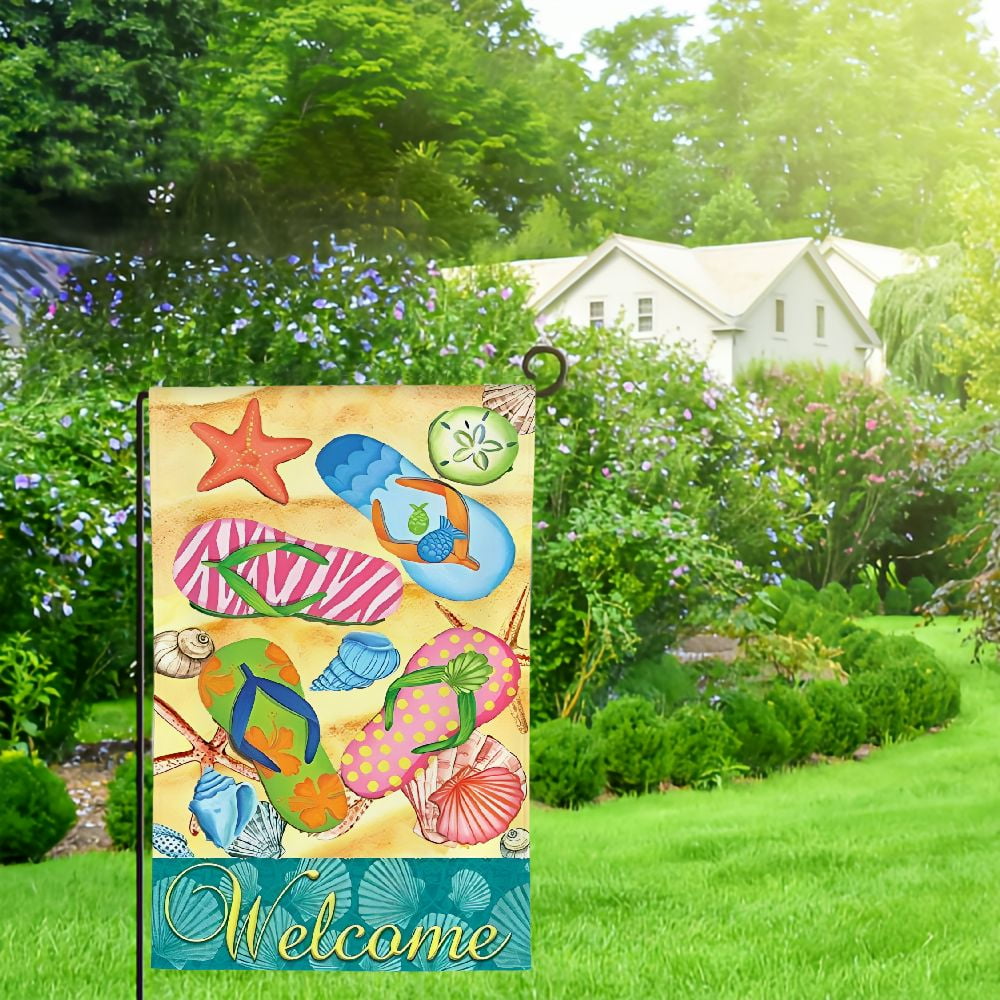 Heduofu Summer Beach Flip Flops Garden Flag Double Sided Tropical ...