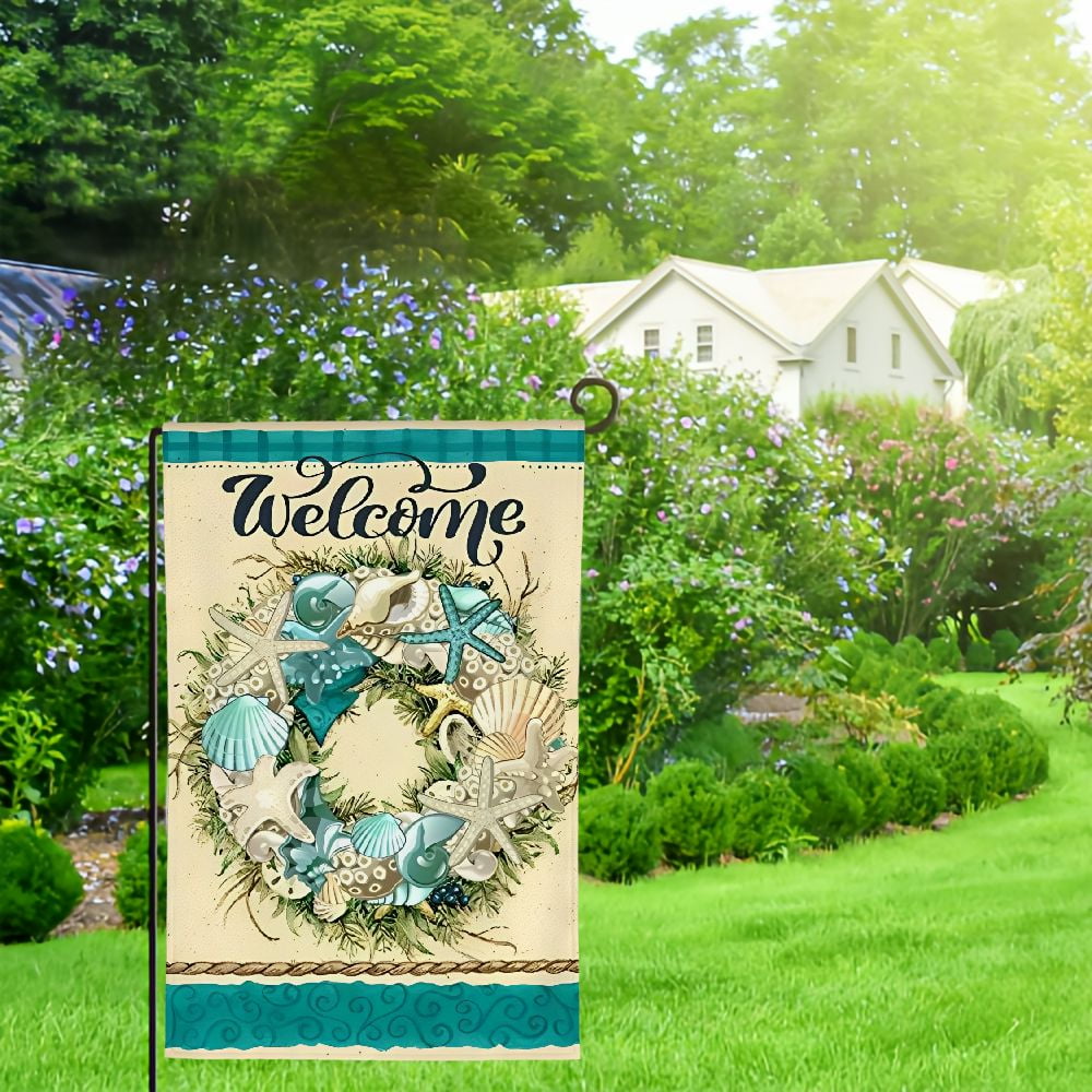 Heduofu Summer Shell Coastal Wreath Garden Flag Double Sided Retro ...