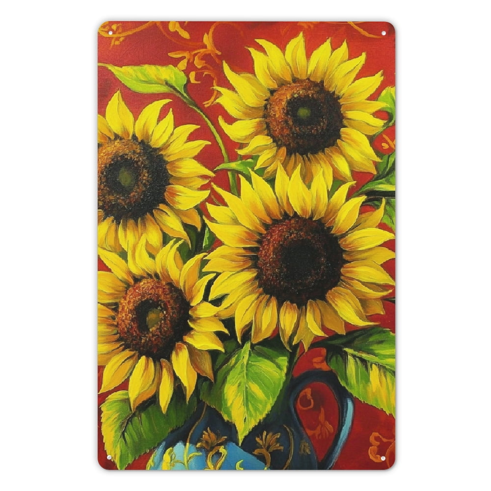 Heduofu Vintage Farmhouse Sunflower Tin Sign 12x8in for Home Decor ...