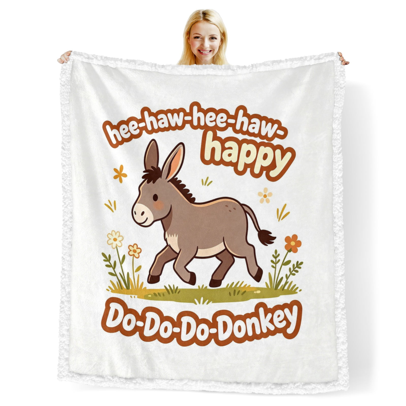 Hee-Haw Happy Donkey Sherpa Fleece Throw Blanket, Cute Farm Donkey ...