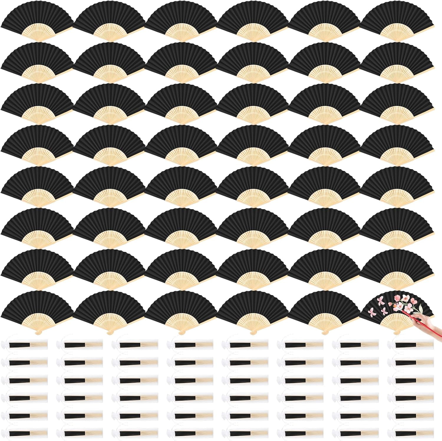 HeeHom 12/24/48-Pack Bamboo Paper Folding Fans for Weddings - Handheld ...