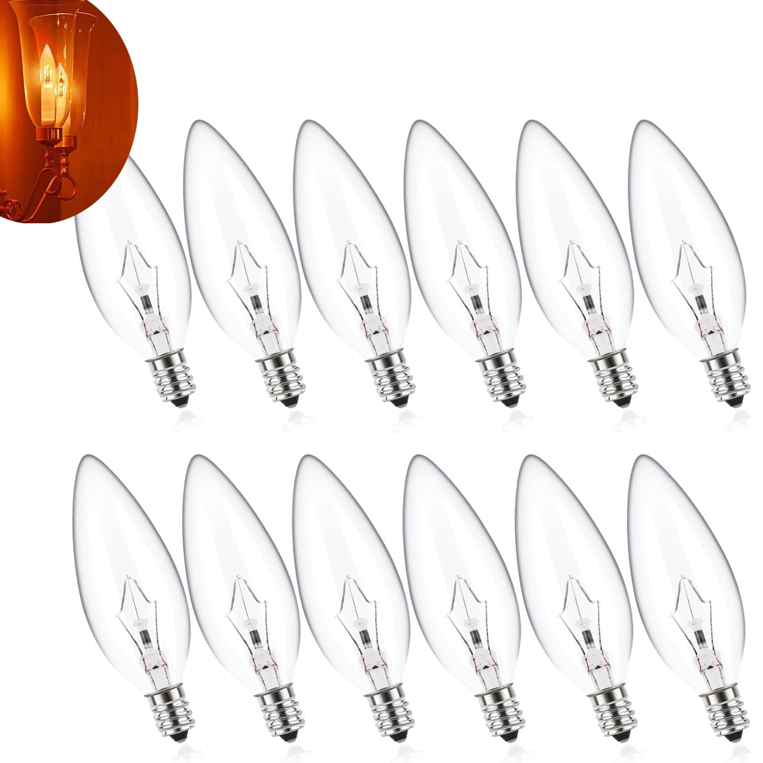 HeeHom 12-Pack E12 Candelabra Light Bulbs 40W Warm White 2700K, 380 ...