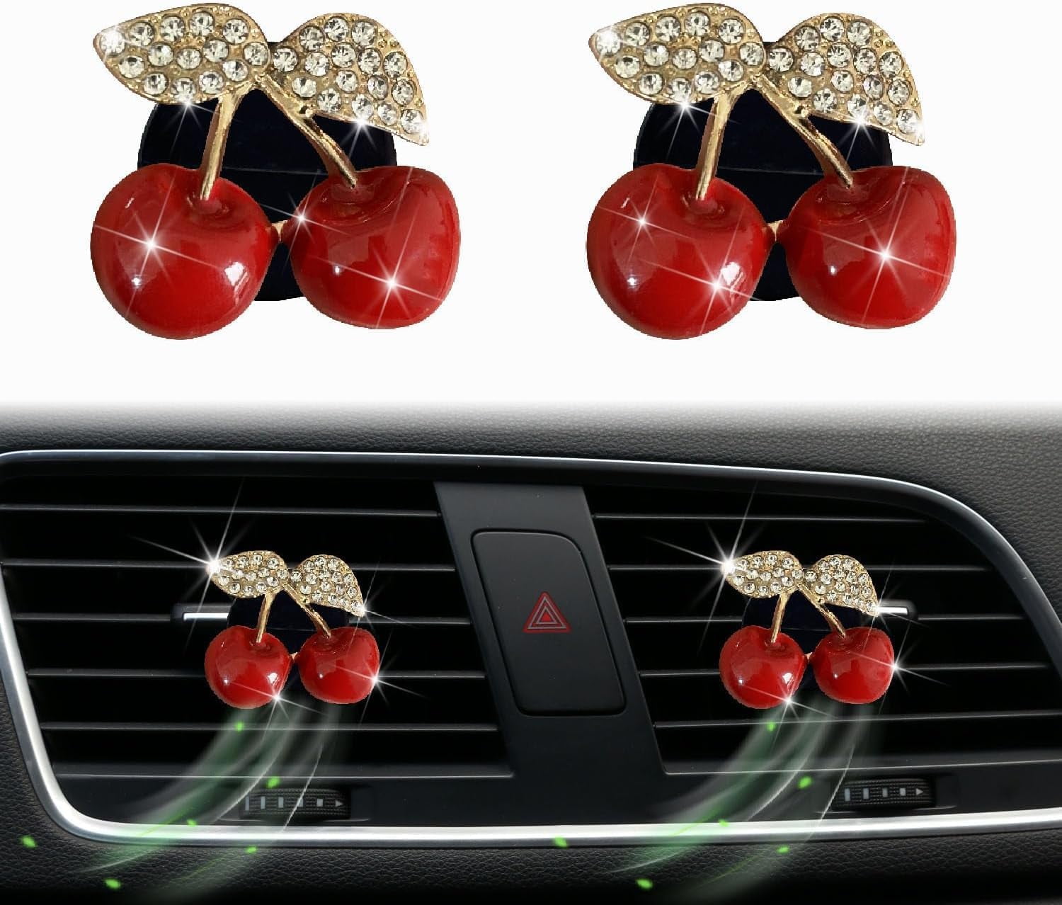 HeeHom 2Pcs Cherry Car Air Vent Freshener Clips - Rhinestone Decor ...
