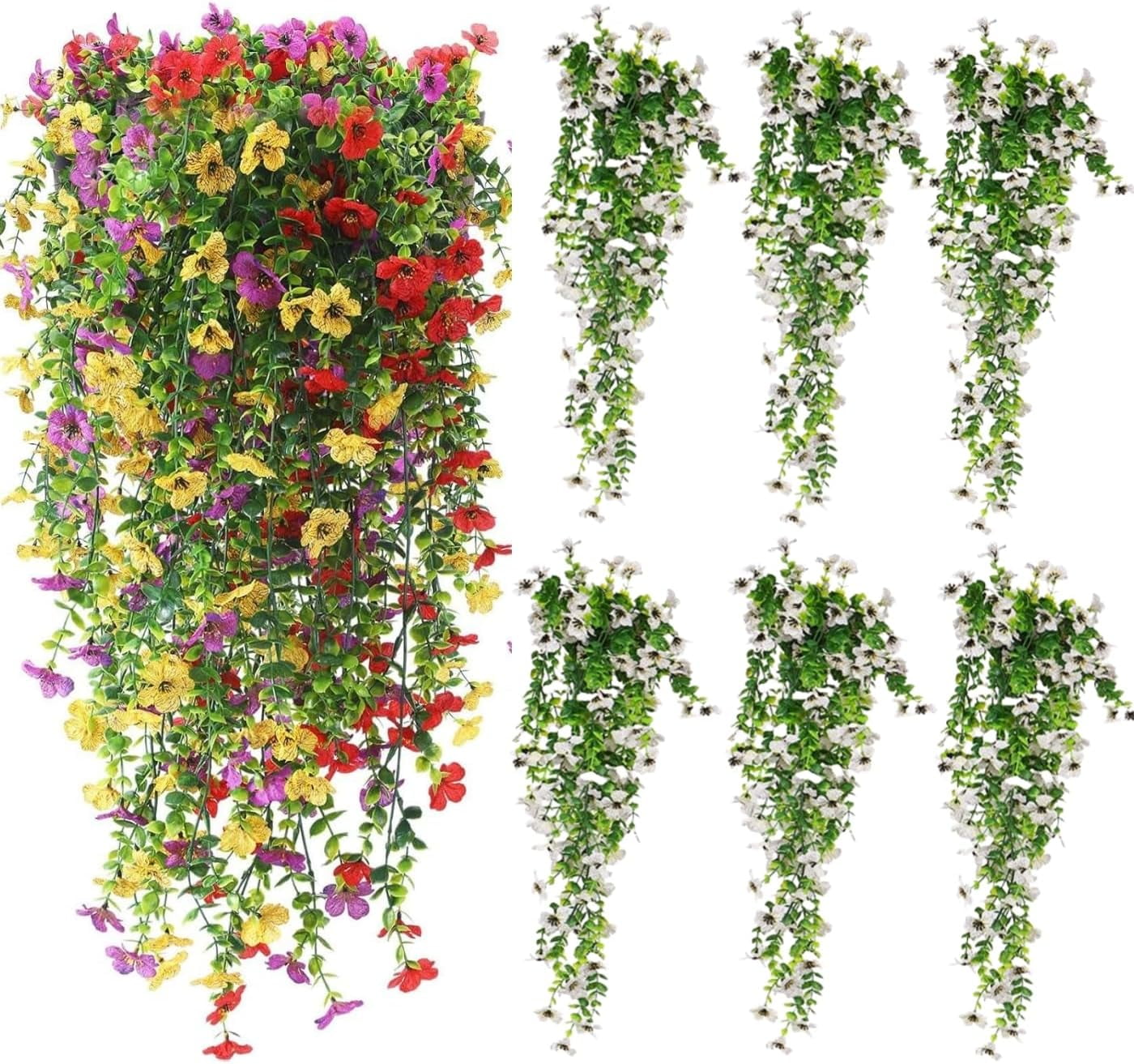 HeeHom Artificial Hanging Flowers with UV-Resistant Silk Petals - 6 ...