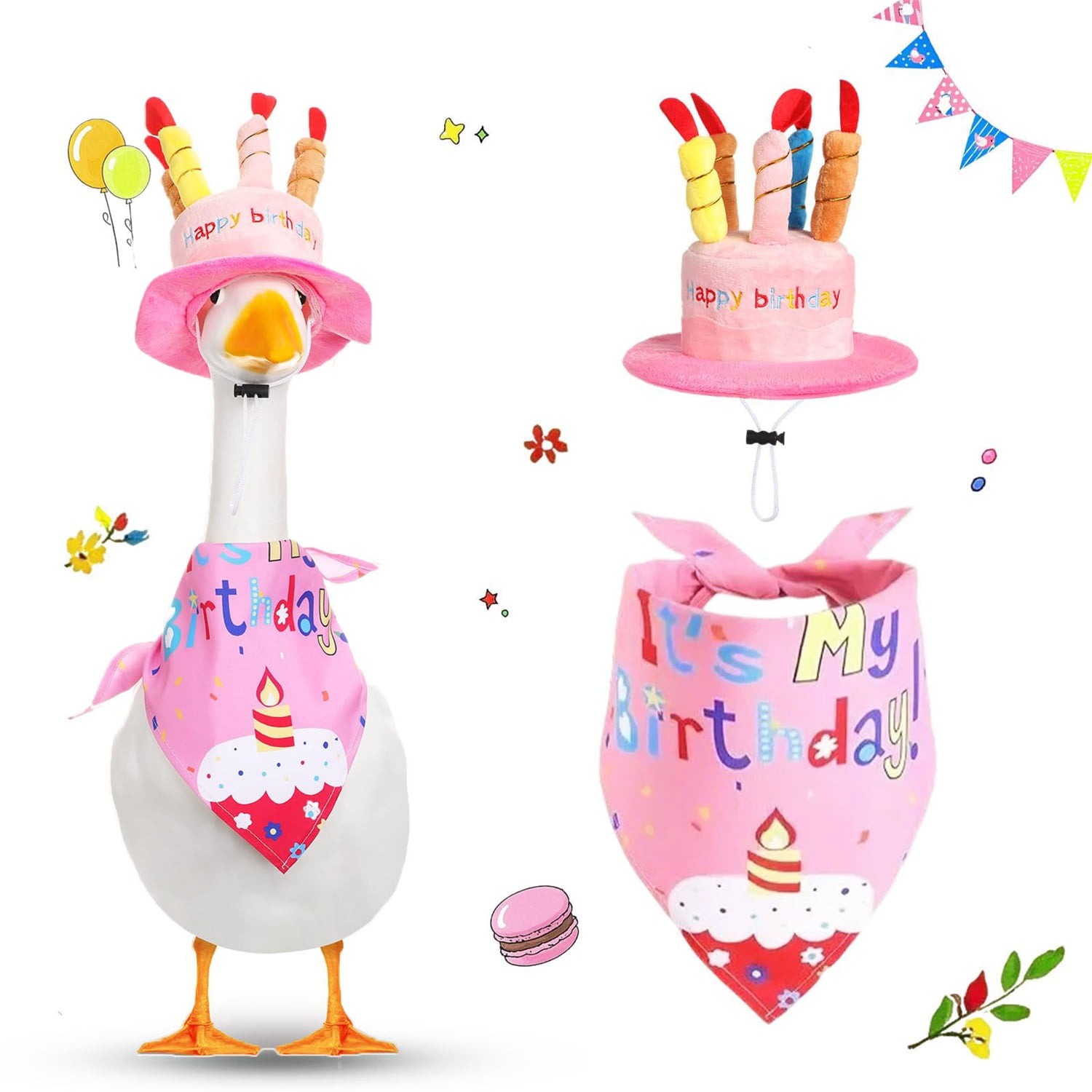 HeeHom Birthday Goose Outfit Set for 23" Porch Geese - Cake Hat ...