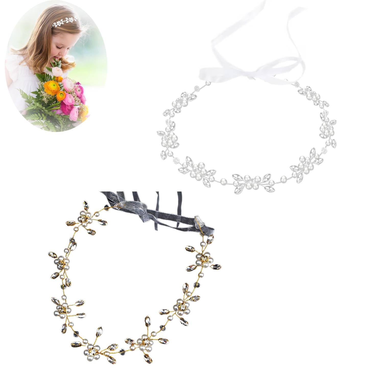 HeeHom Girls First Communion Headband - Pearl Floral Headpiece for ...