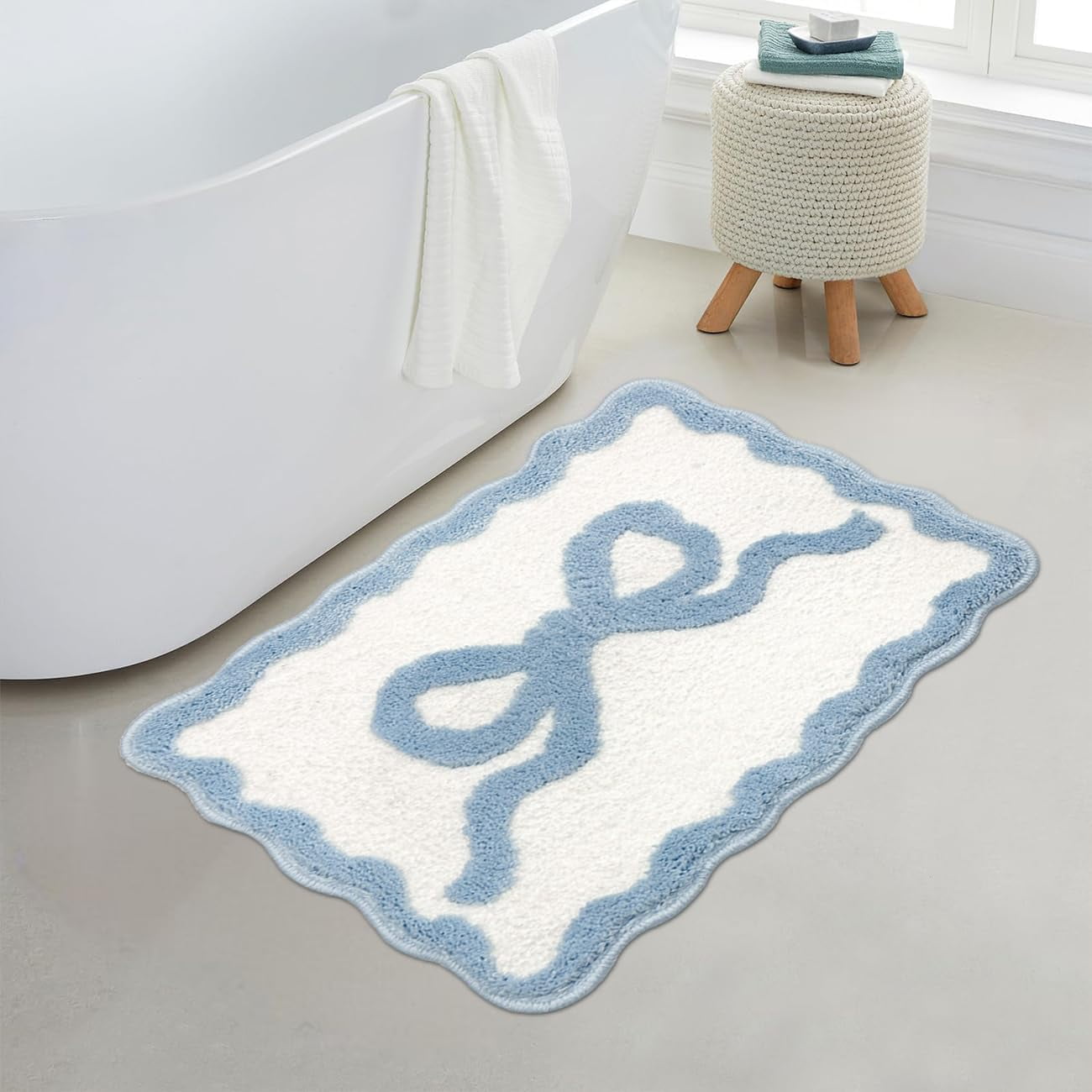 HeeHom Luxury Plush Bathroom Rug with Bow Design, Super Absorbent Non ...