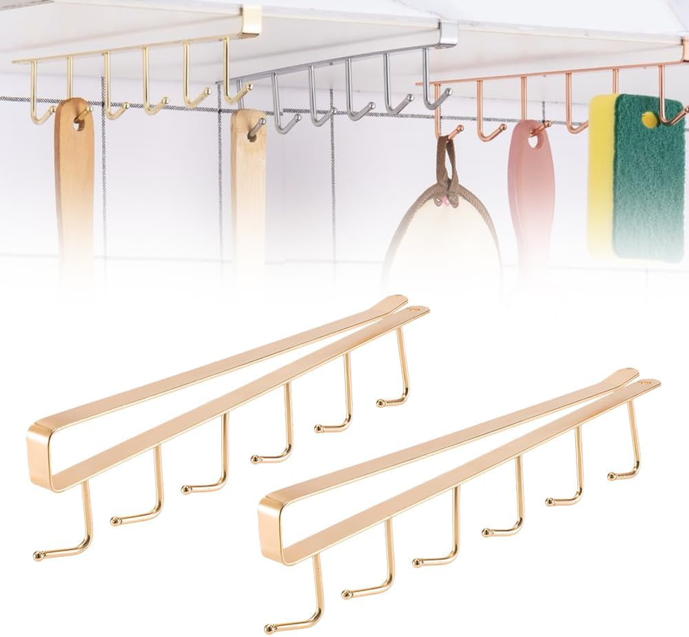 HeeHom Mug Hooks Under Cabinet 6 Hooks – No-Drill Space-Saving Coffee ...