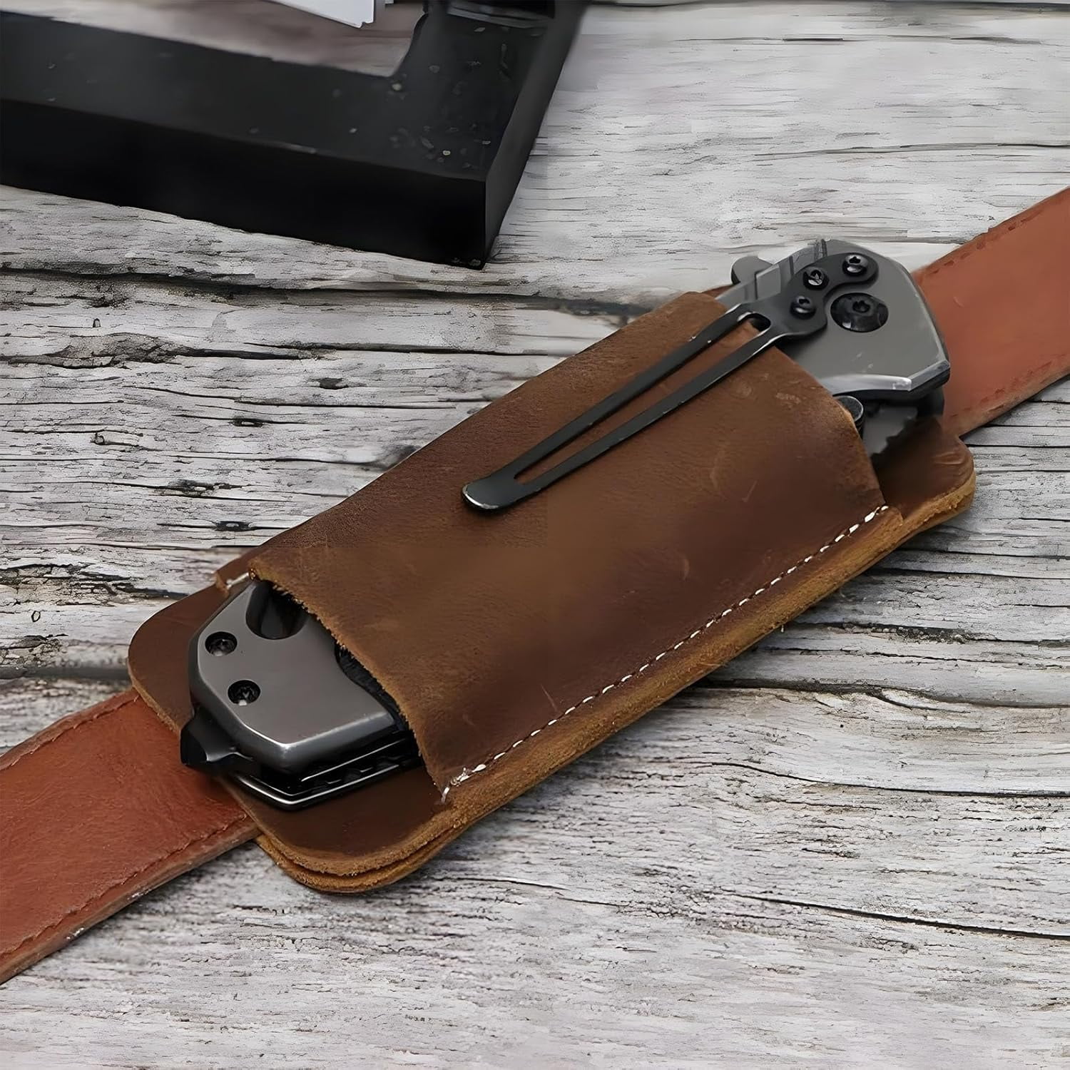 HeeHom Retro Leather Knife Sheath with Belt Clip â Handmade Horizontal ...