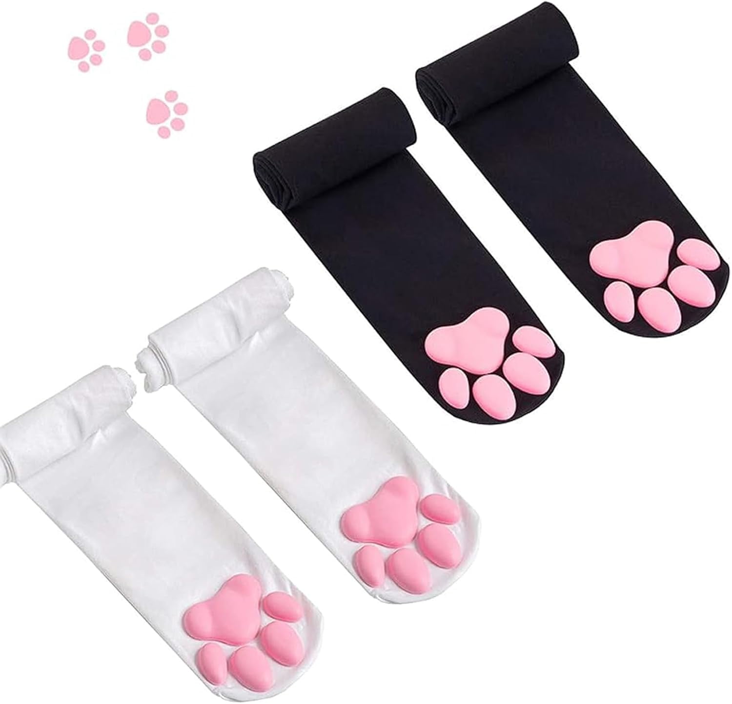 HeeHom Velvet Thigh High Socks with 3D Cat Paw, Knee-High Stockings for Women, Anti-Slip Paw ...
