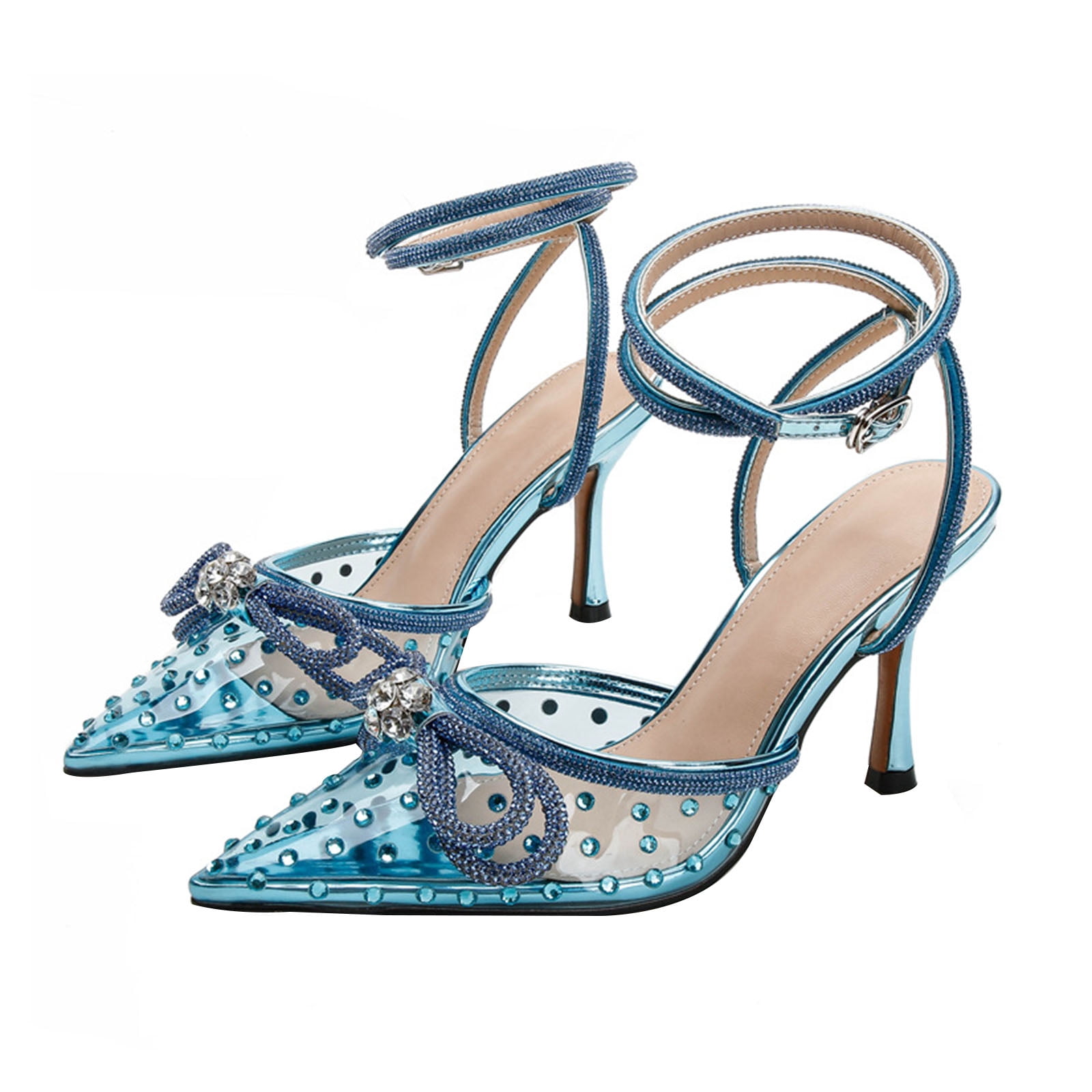 Heel Sandals for Women 8.5CM Pointed toe Sexy Ankle Strap Transparent ...