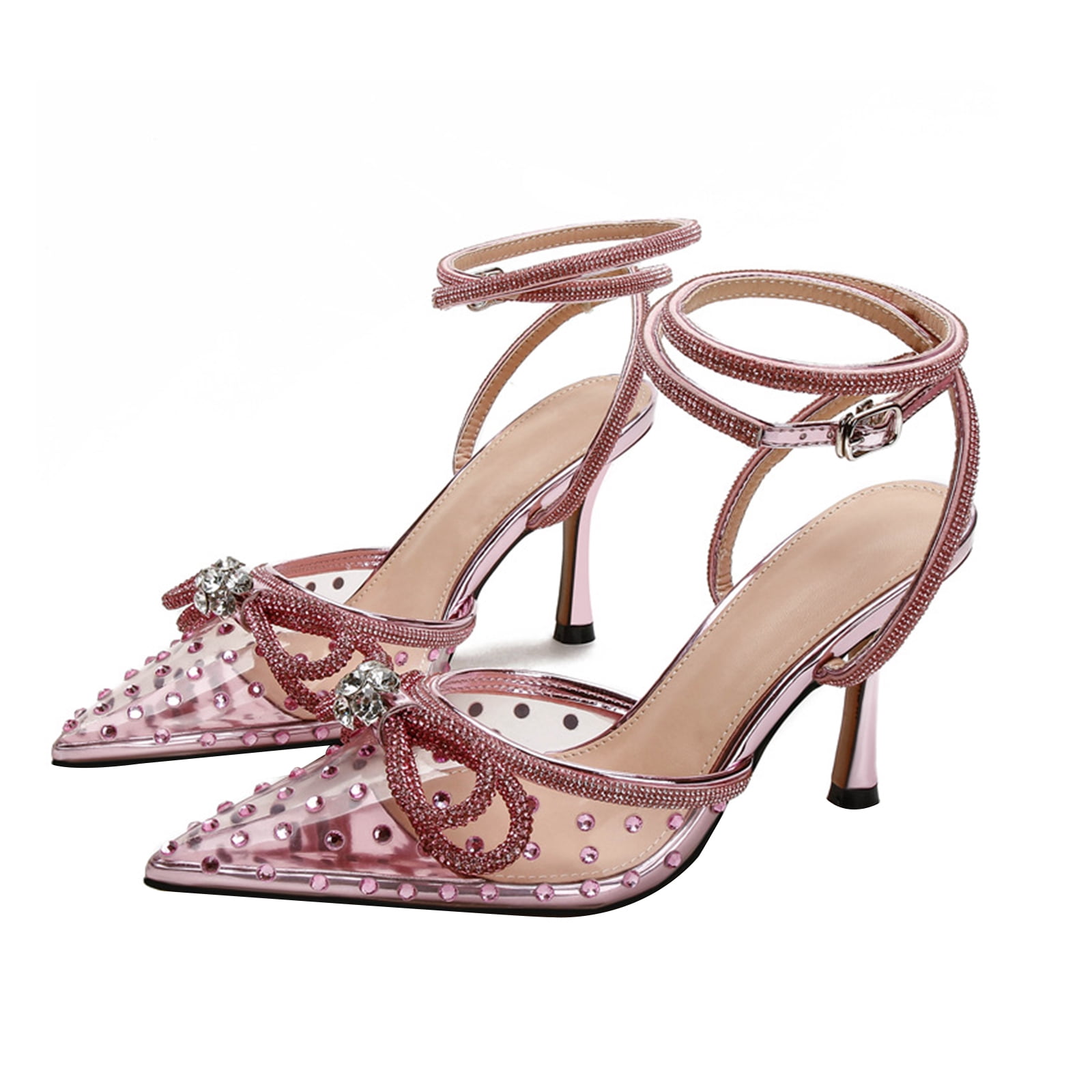 Heel Sandals for Women 8.5CM Pointed toe Sexy Ankle Strap Transparent ...