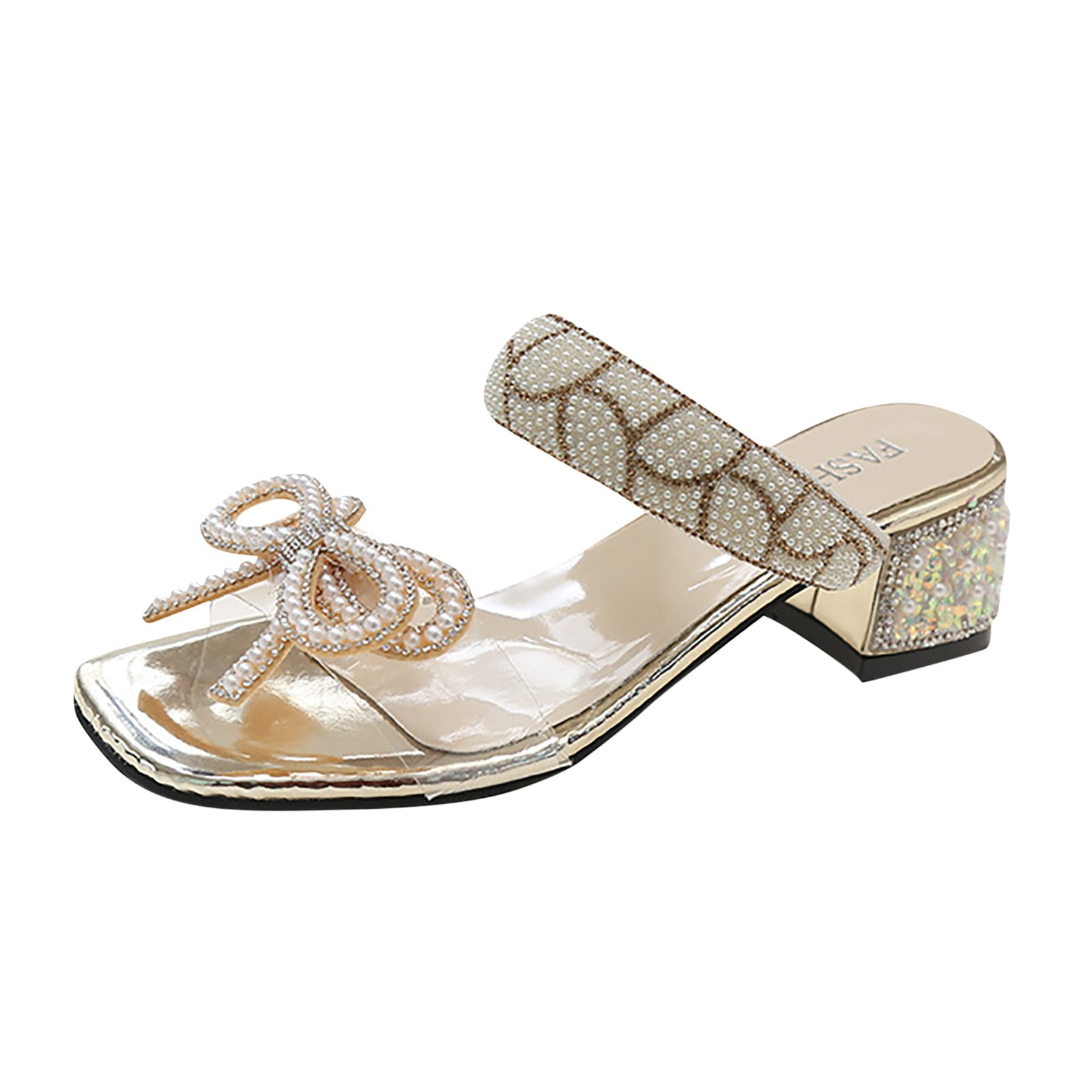 Heeled Sandals For Women Square Open Toe Heeled Mules Chunky Block Low ...