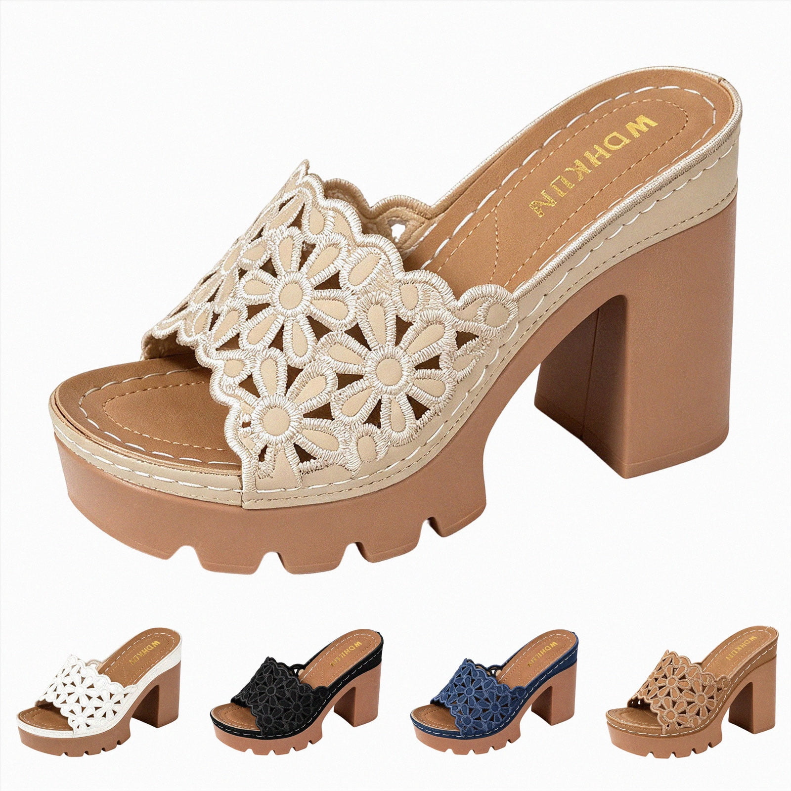 Heeled Sandals for Women Open Toe Platform Heeled Mules Chunky Block ...