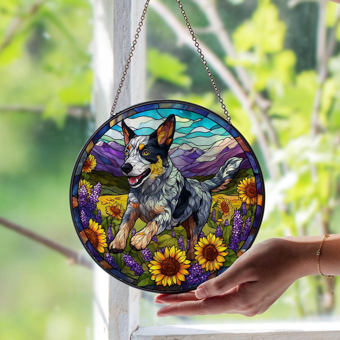 Heeler Dog Glass Suncatcher, Unique Pet Memorial Art, Cozy Rustic Home ...