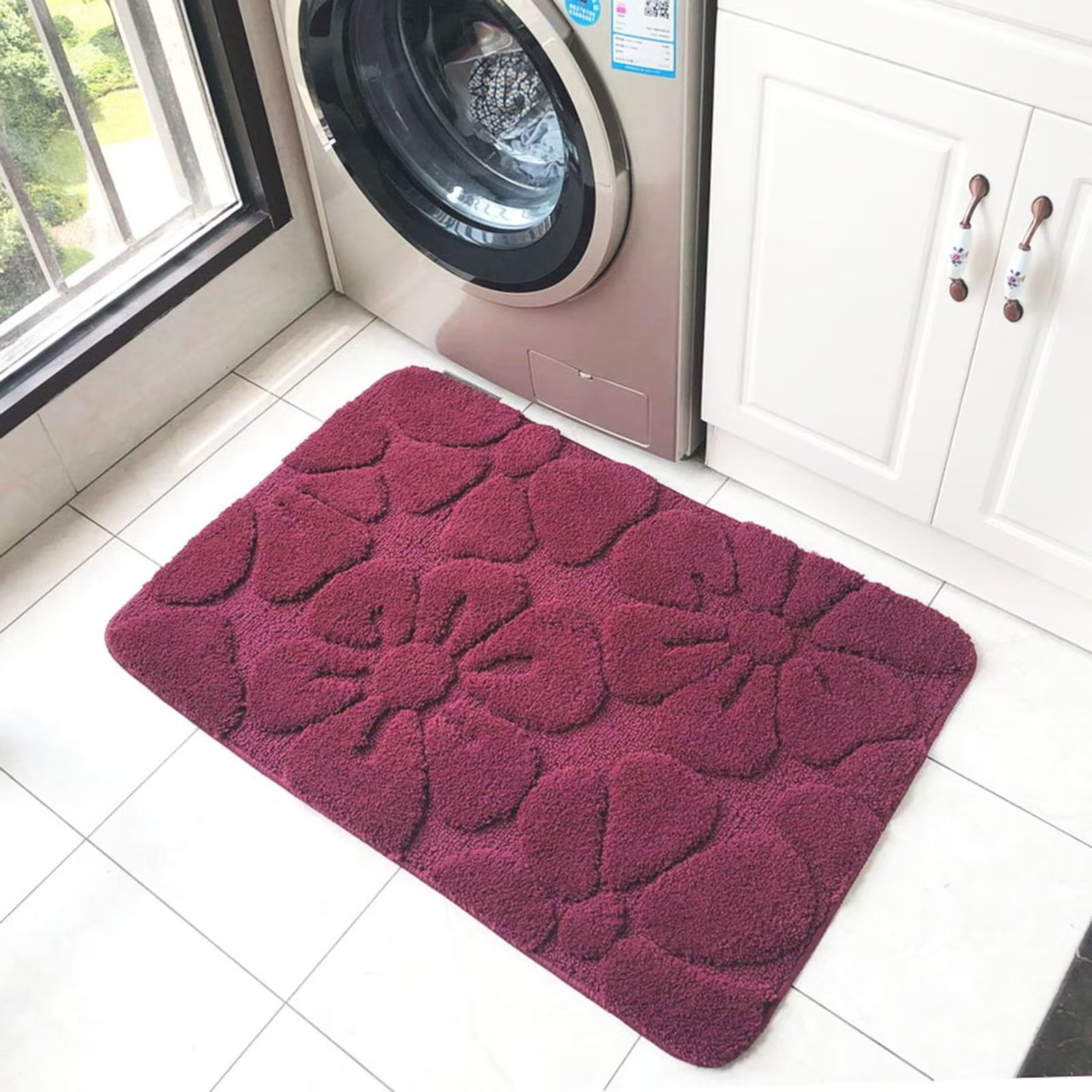 Heeneeso M11 Microfiber Bathroom Rug Non-Slip Machine Washable Burgundy ...