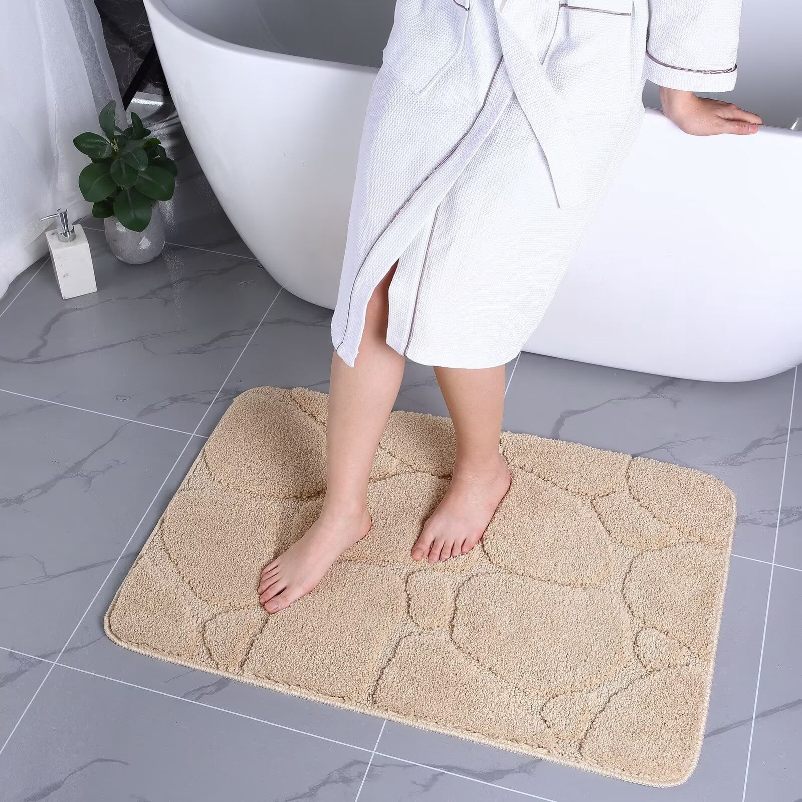 Heeneeso M22 Microfiber Bathroom Rug Non-Slip Machine Washable Beige ...