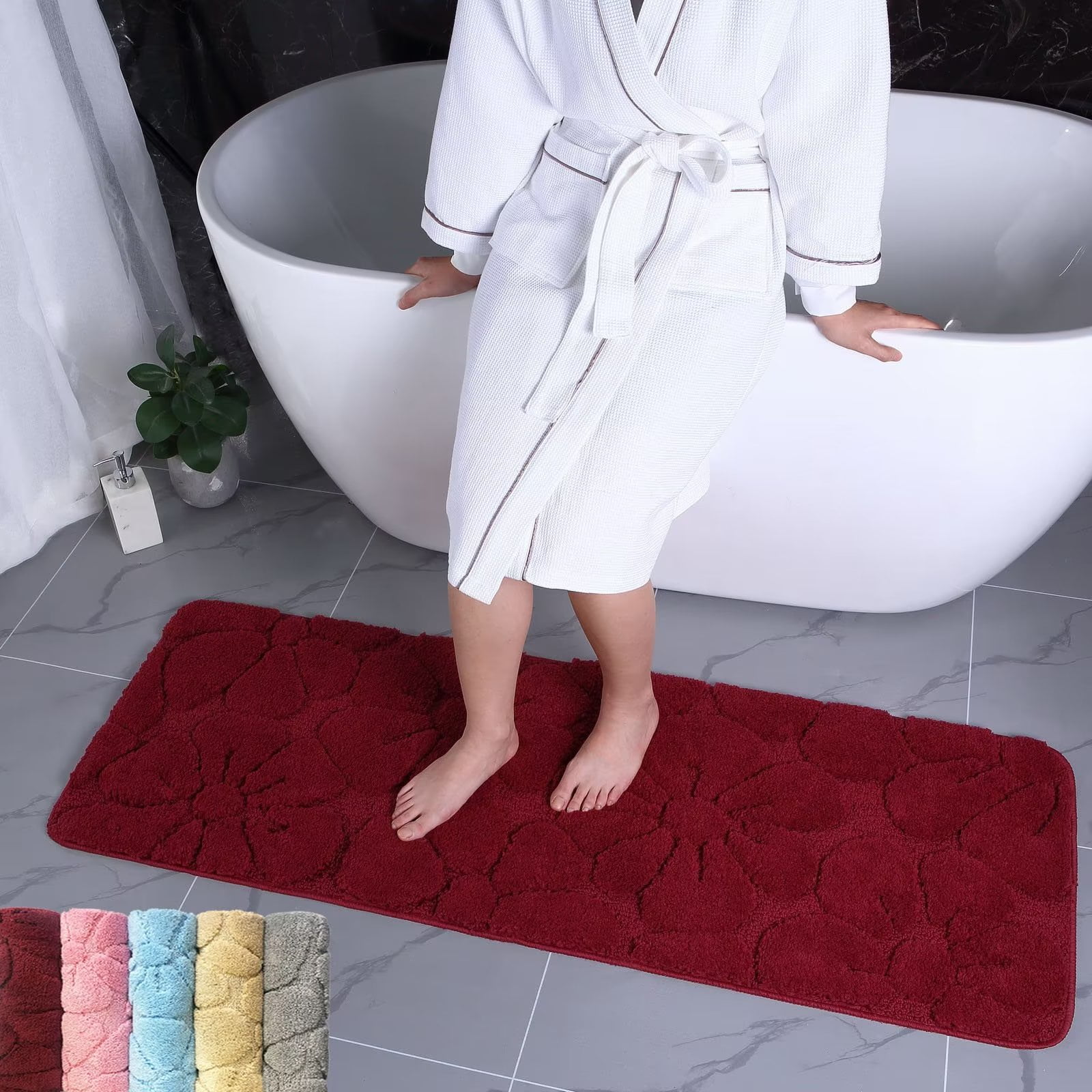 Heeneeso M31 Microfiber Bathroom Rug Non-Slip Machine Washable Burgundy ...