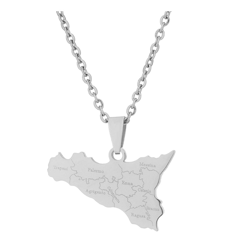Hefilesy Stainless Steel Sicilia Map Necklace Everyday Wear Map Of ...