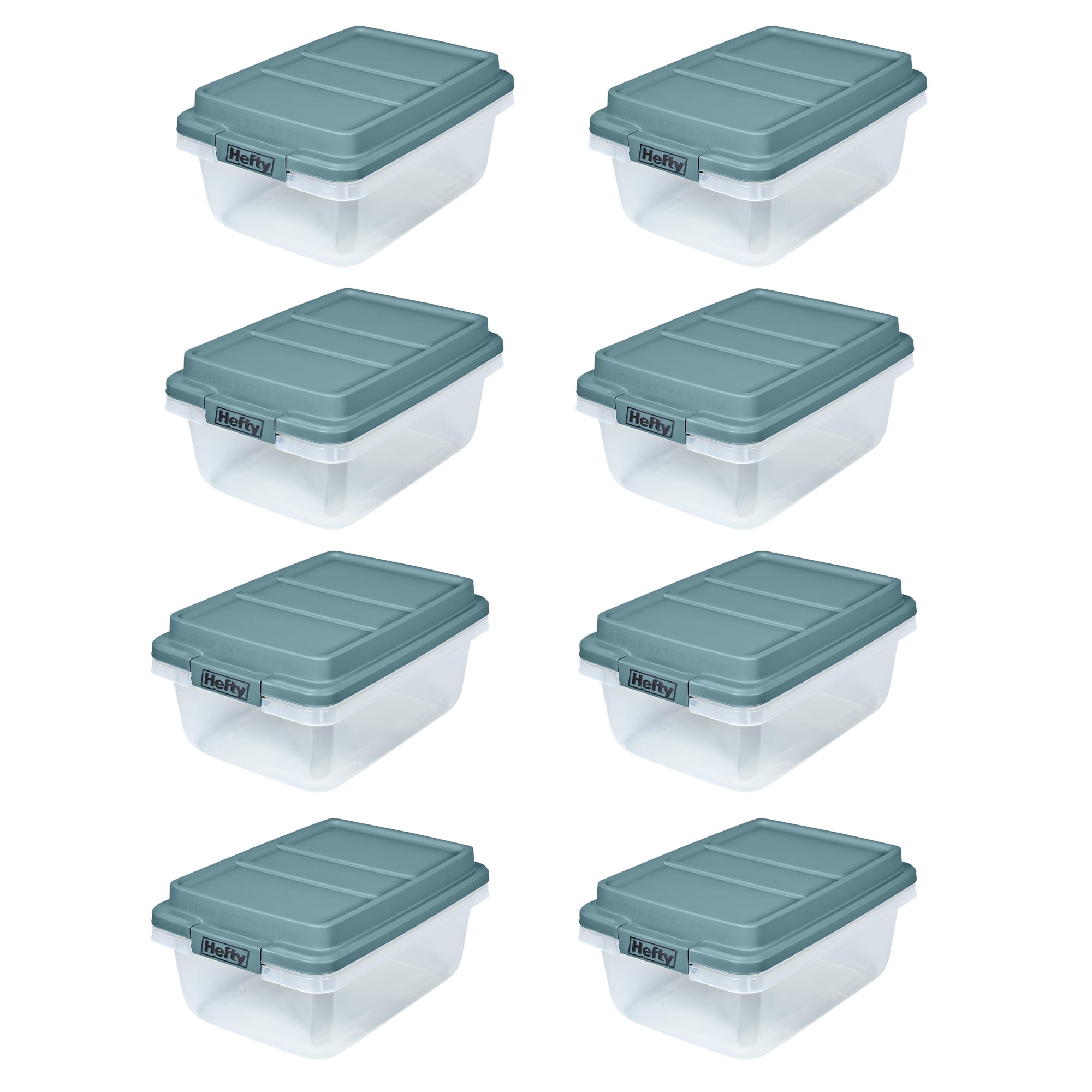 Hefty 18 Qt Stackable Plastic Storage Bins with Lids, 8 Pack, Smoke ...
