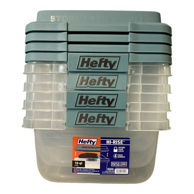 Hefty 18Qt Hi Rise Secure Click Latch Storage Bins, 4Pk - Walmart.com