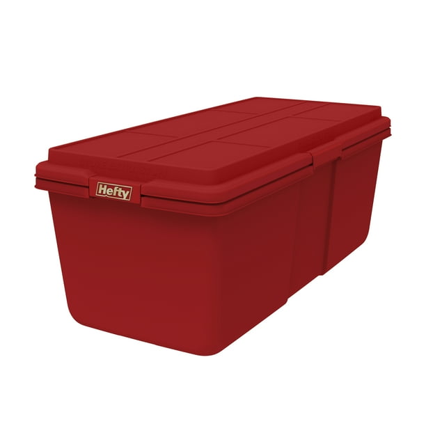 Hefty 28 gal Plastic Holiday Latched Storage Tote, Red - Walmart ...