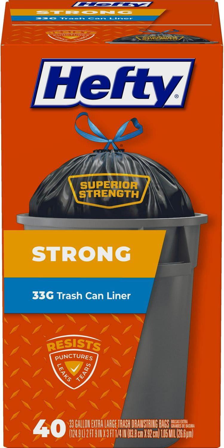 Hefty 33-Gallons Black Outdoor Plastic Can Drawstring Trash Bag 40 ...