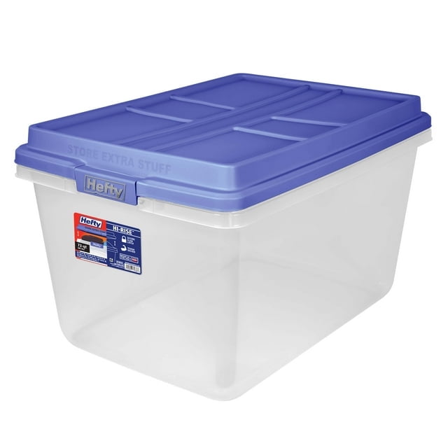 Hefty 72 Quart Clear Plastic Storage Bin with Blue HI-RISE Lid, Adult ...