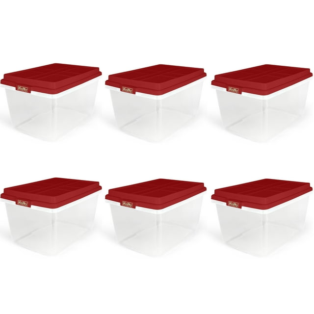 Hefty 72 Quart Clear Plastic Storage Bin with Holiday Red HIRISE Lid ...
