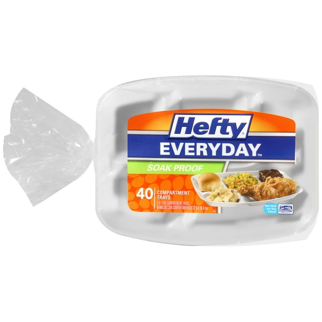 Hefty Disposable Foam Food Tray, 5-Section, Soak-Proof, White, 9x11 ...