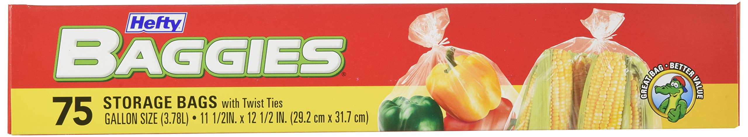 Hefty Baggies Food Storage AIF9 Bags, Gallon Size, Twist Tie, 75 Count ...