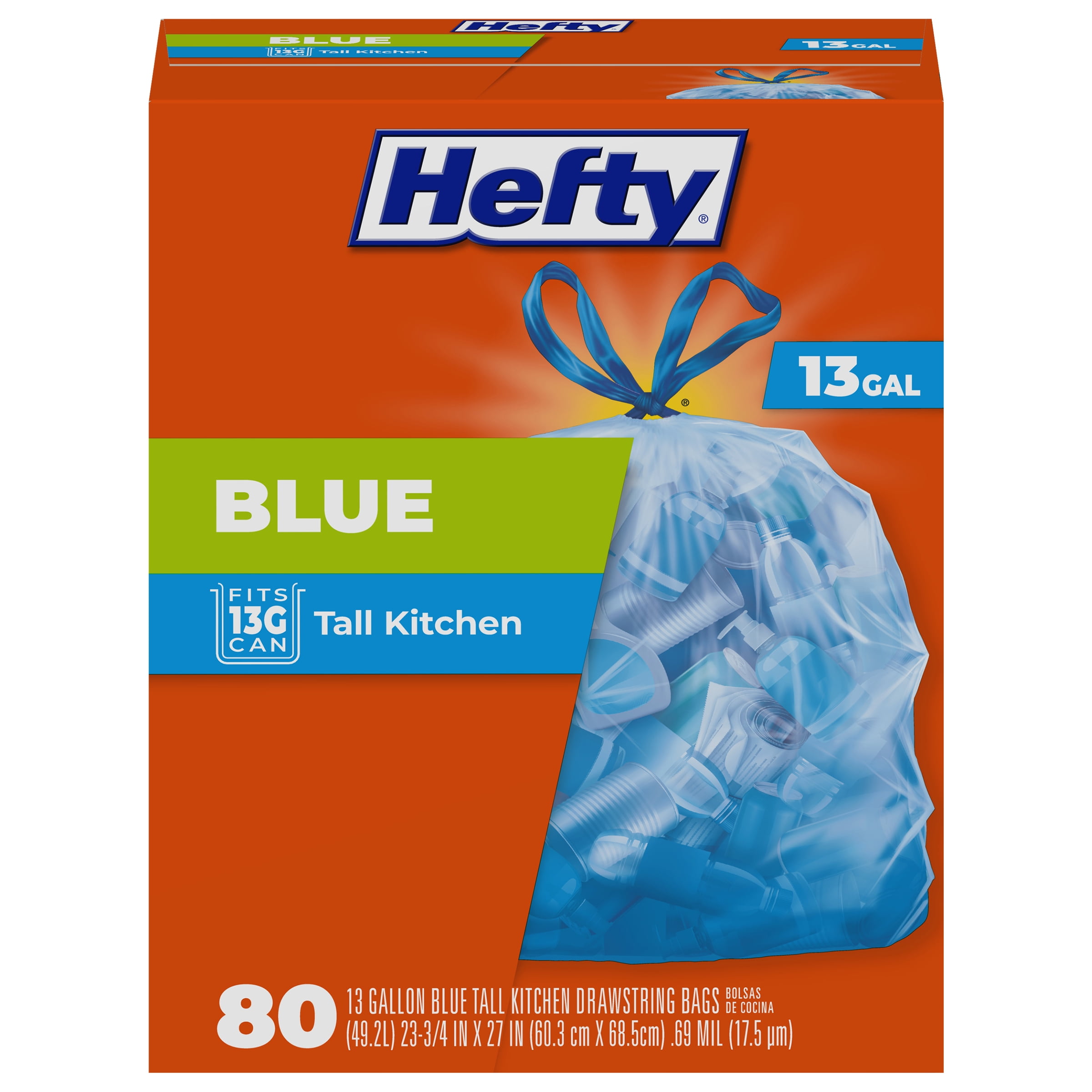 Hefty Blue Trash Bags, Blue, 13 Gallon, 80 Count - Walmart.com