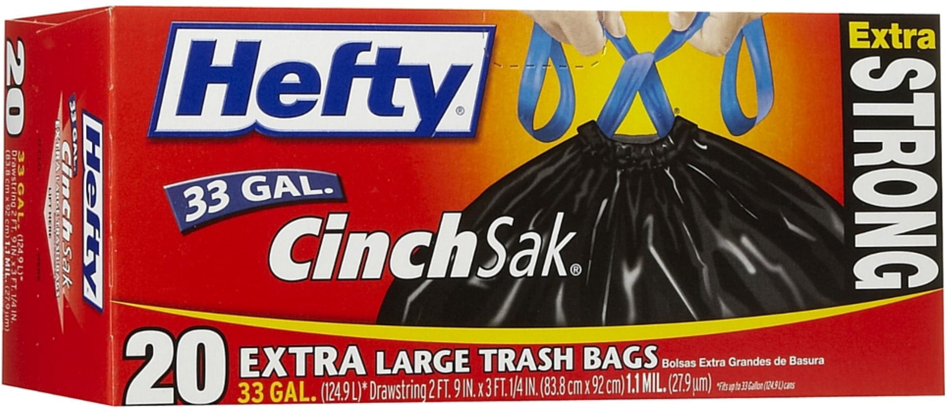 Hefty Cinch Sak Extra Large Strong Trash Bags, 33 Gallon, Black 20 ea ...
