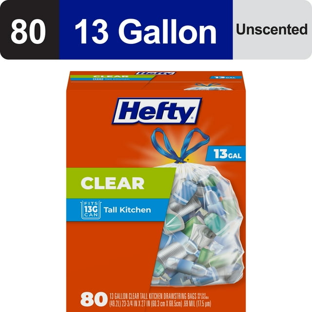 Hefty Clear Trash Bags, Clear, 13 gallon, 80 Count - Walmart.com