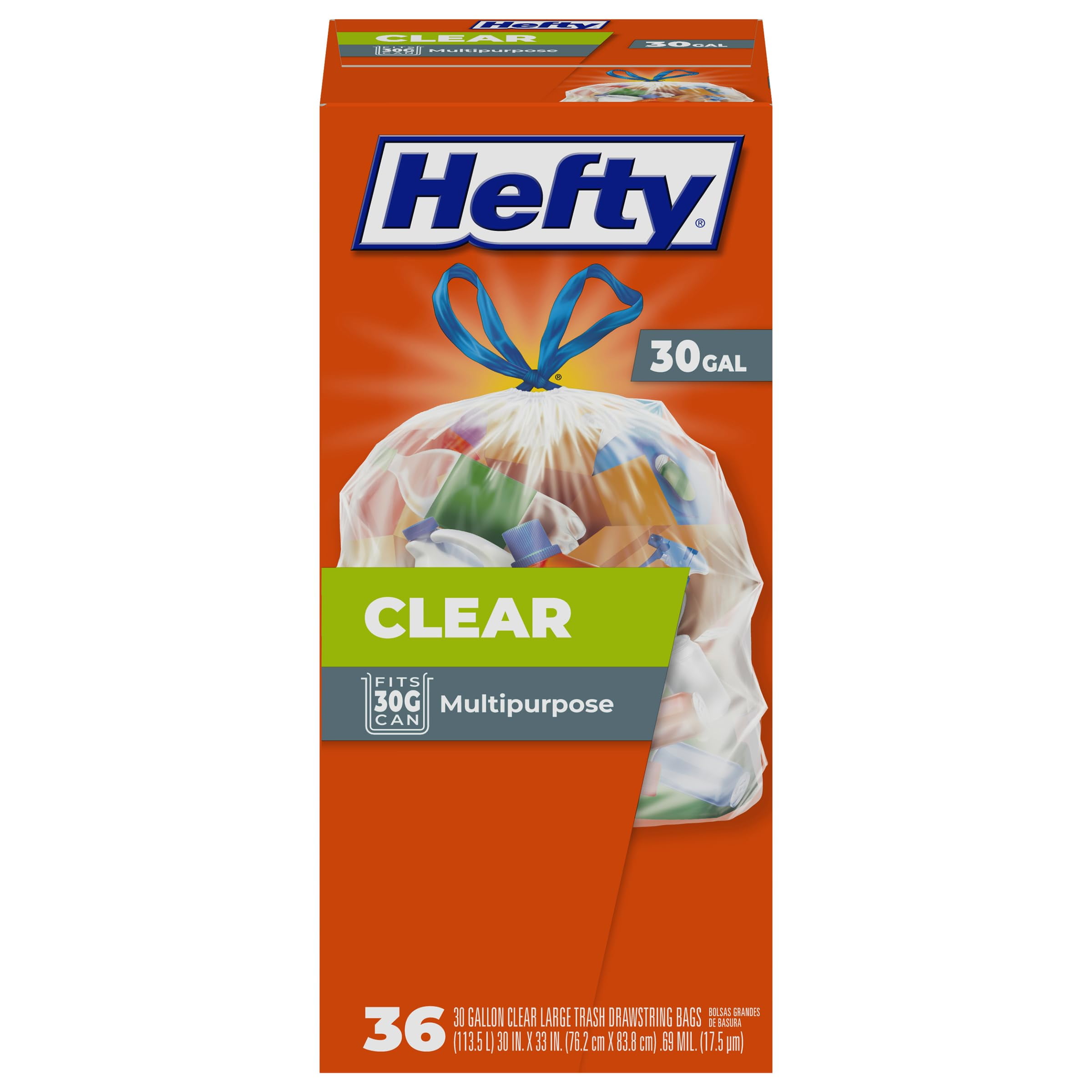 Hefty Clear Trash Bags, DEF29 Clear, 30 Gallon, 36 Count - Walmart.com