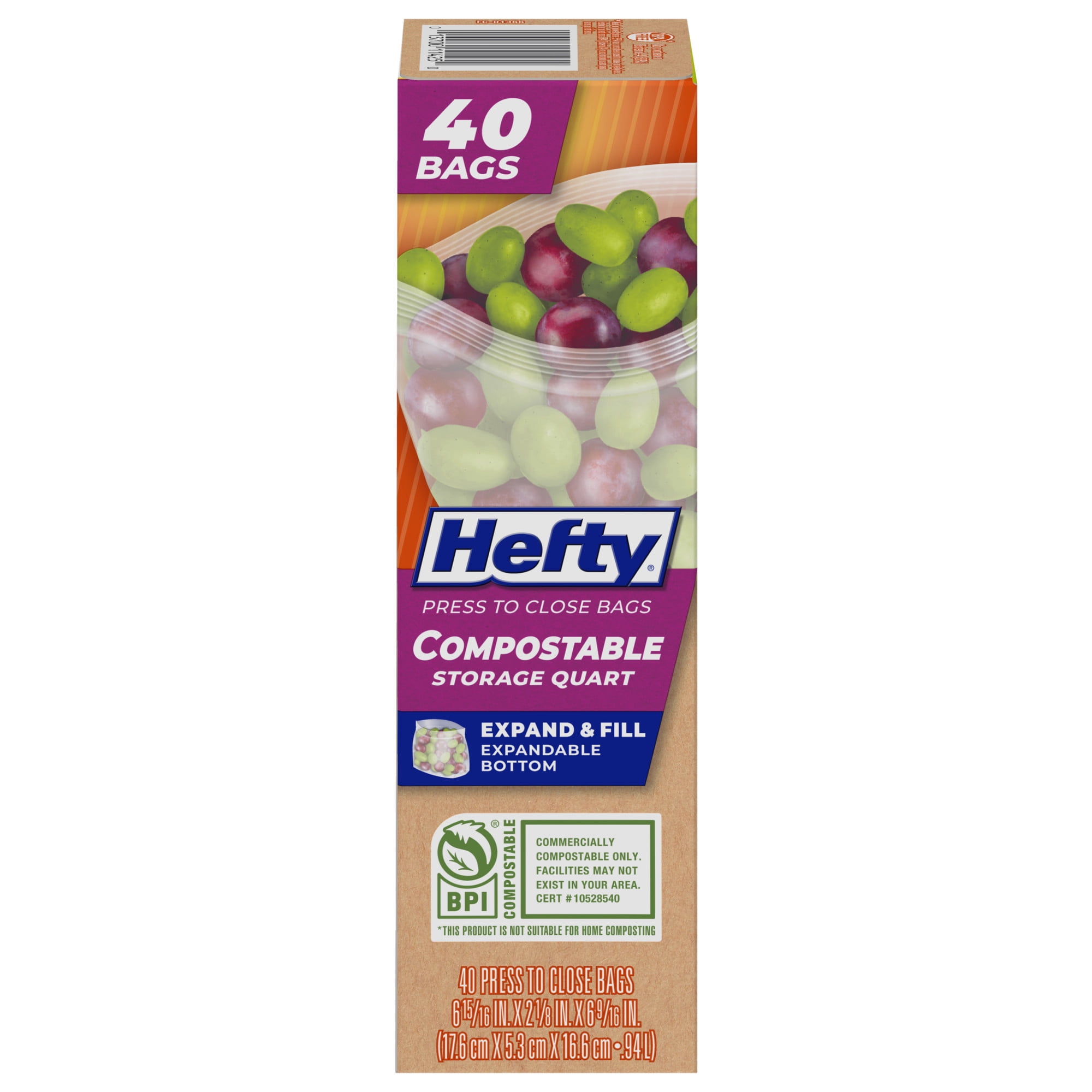 Hefty Compostable Food Storage Bags Quart Size 40 Count with Press to ...