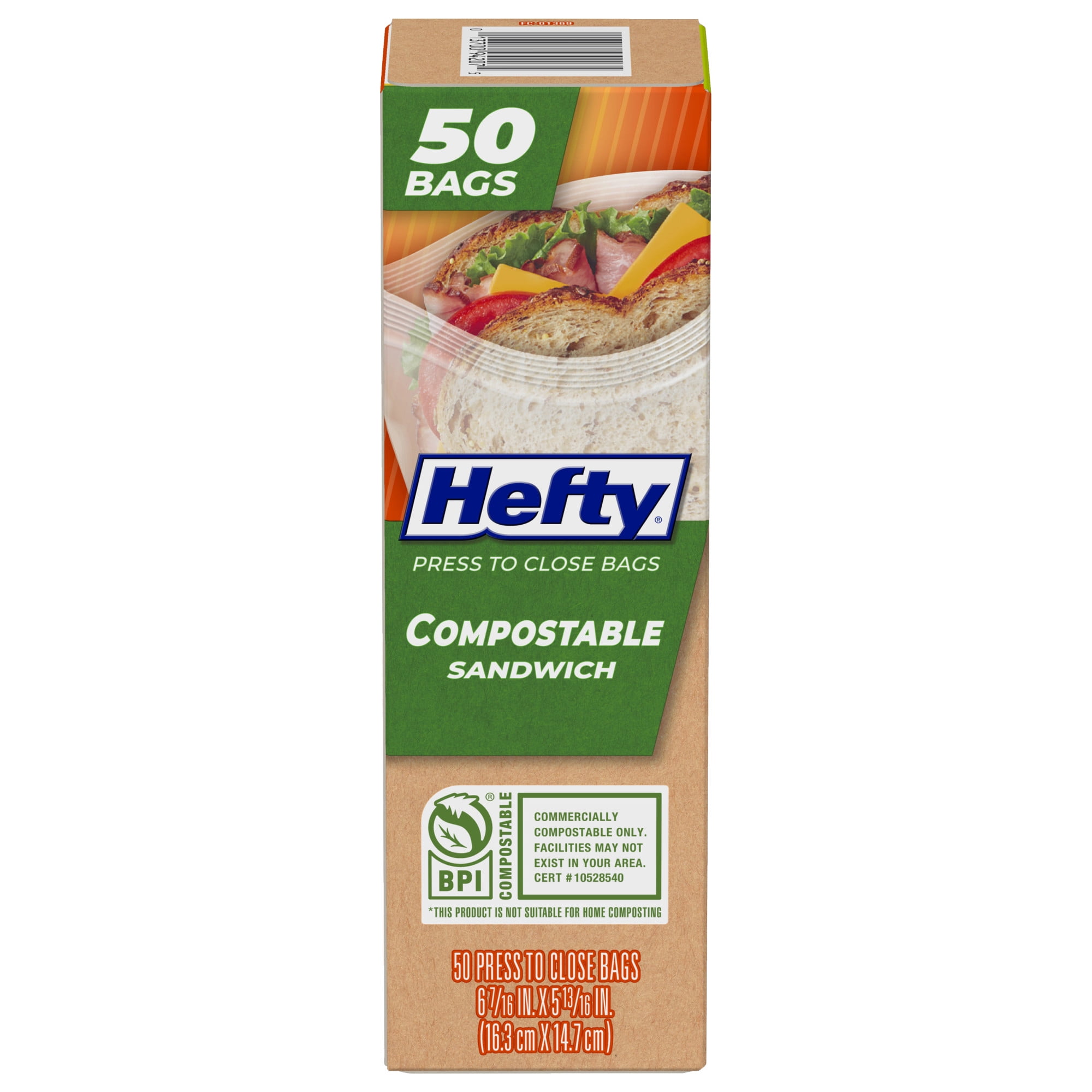 Hefty Press to Close Sandwich Bags 50 Count, Made with Eco-Friendly ...