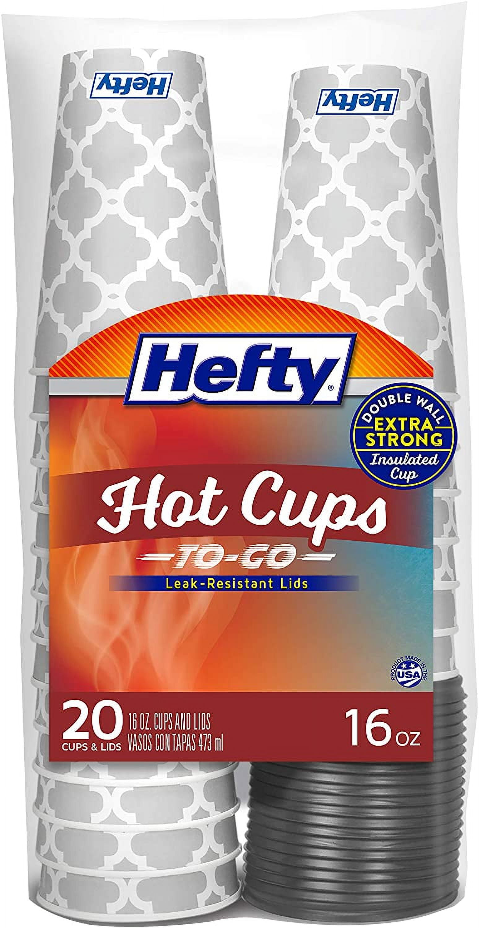 Hefty Throw Away 16 Ounce Disposable Paper Coffee Cups with Lids - Hot ...